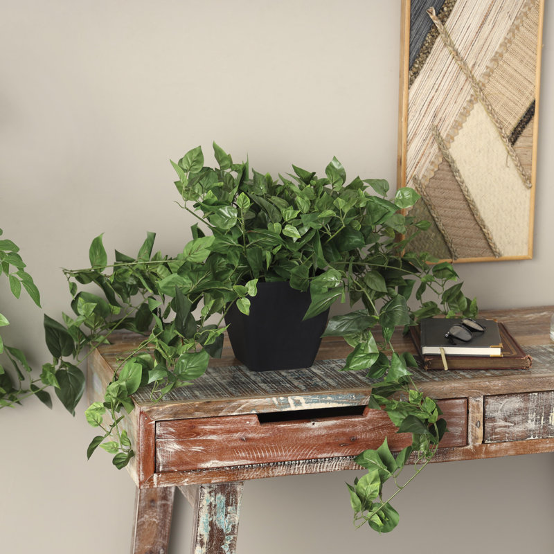 Primrue Faux Foliage Pothos Artificial Plant with Black Plastic Pot ...