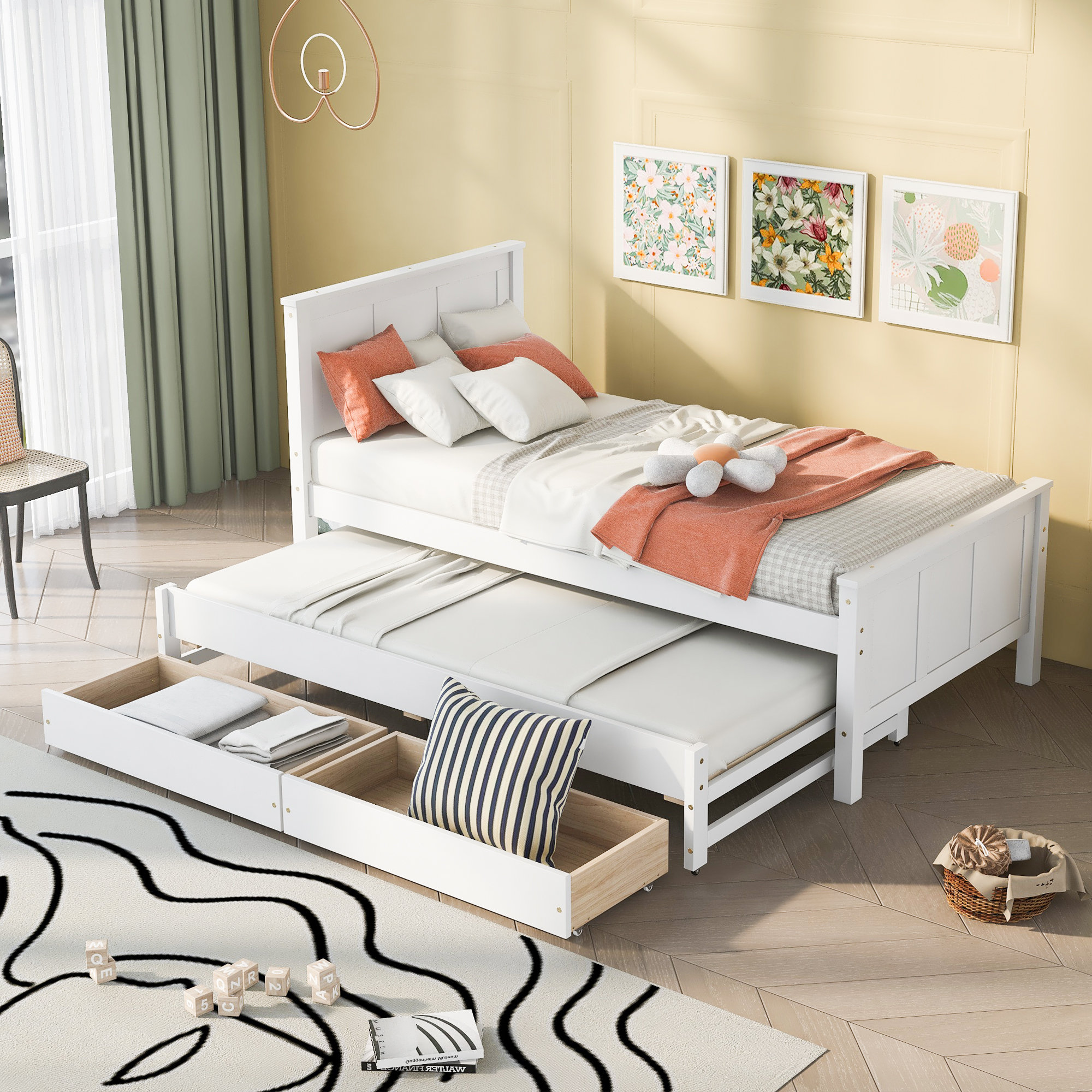 Red Barrel Studio Lit plateforme simple avec rangement en bois massif ...