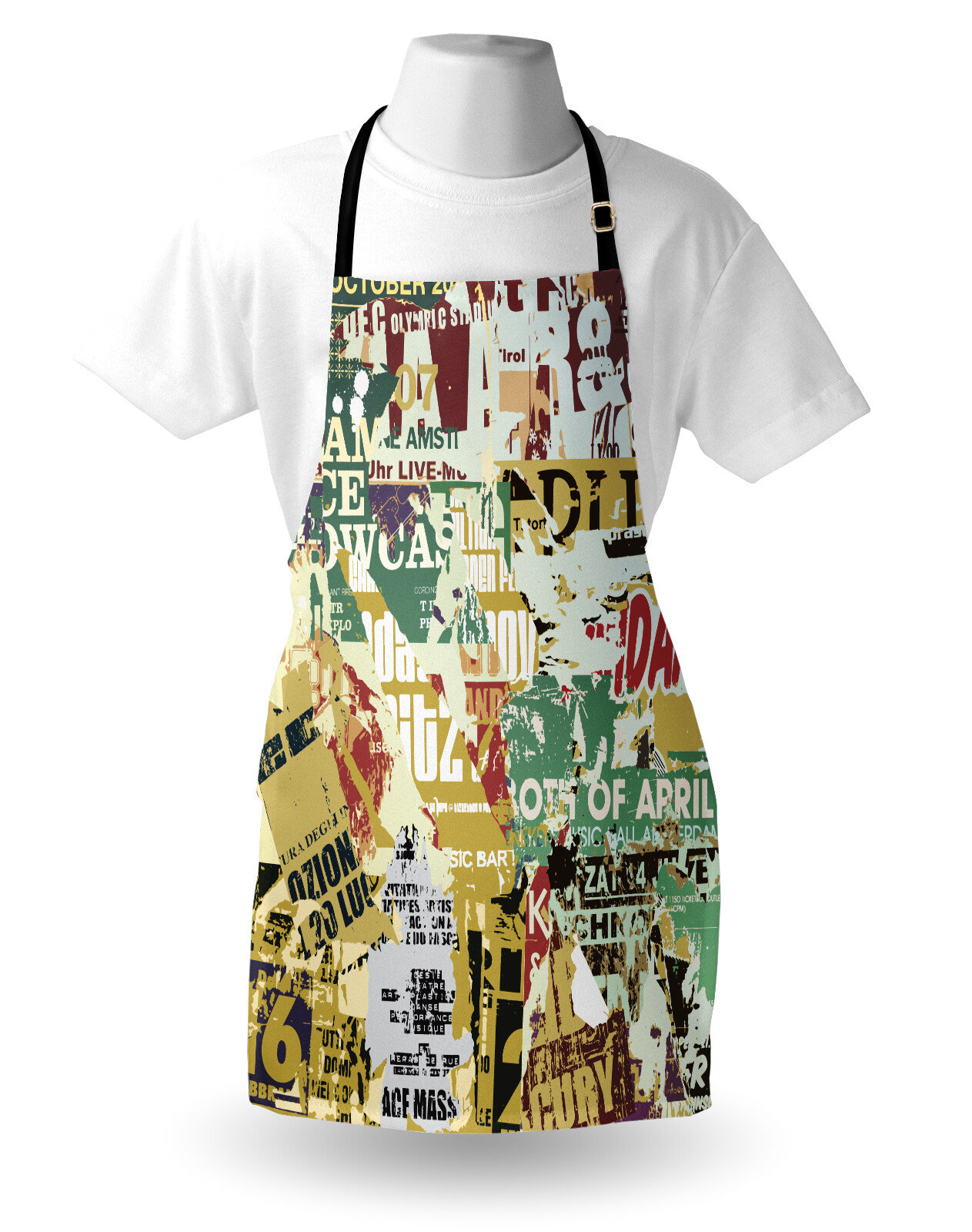 East Urban Home Retro Apron Unisex, Old Torn Posters Collage, Adult ...