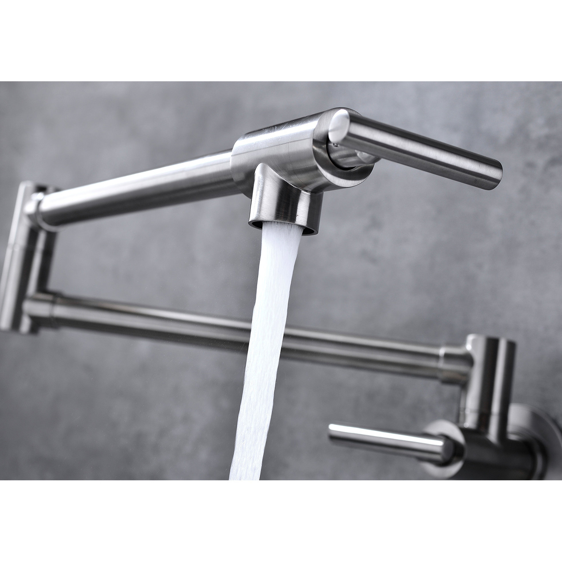 Latitude Run® Wall Mounted Pot Filler Faucet Brushed Nickel - Folding ...