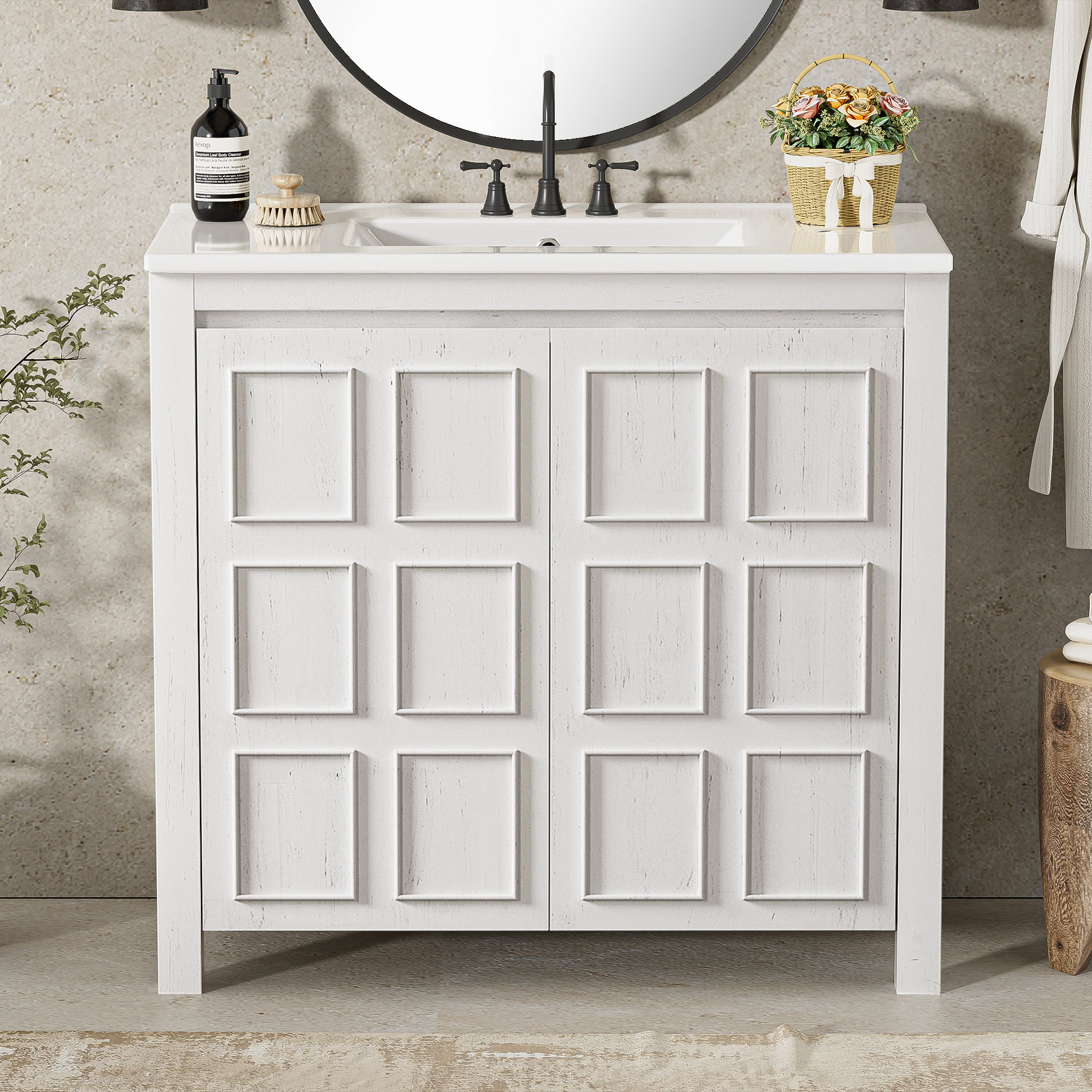 Gracie Oaks Vintage Style Bathroom Vanity with Ceramic Sink and Soft ...