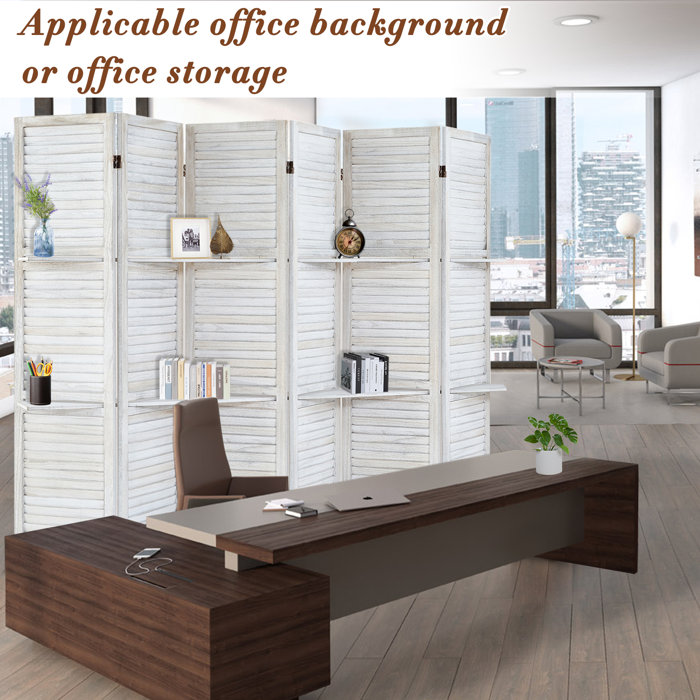 Beachcrest Home Genoveva 6 Panels Wood Room Divider with Shelves ...