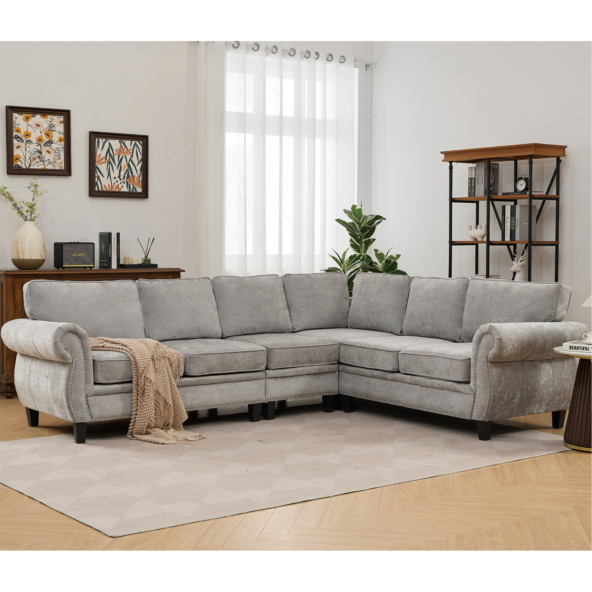 Darby Home Co 109.5" Modular Sectional Sofa , Rivets Decorated & Rolled ...