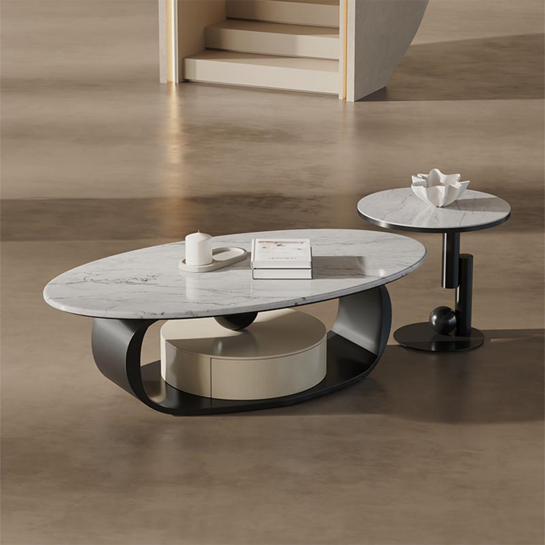 Orren Ellis Italian oval stone slab coffee table set | Wayfair