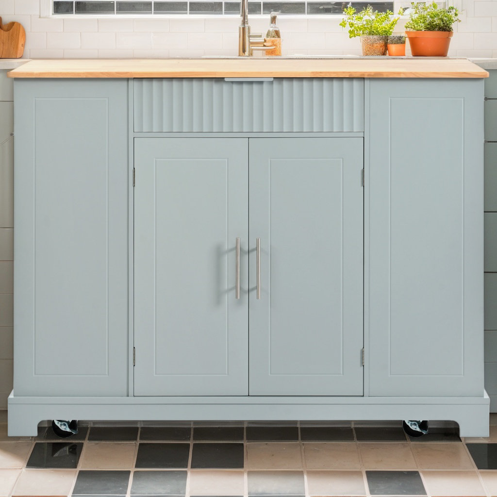 Lark Manor™ Rolling Kitchen Islands On 5 Wheels, Fluted Kitchen Island ...