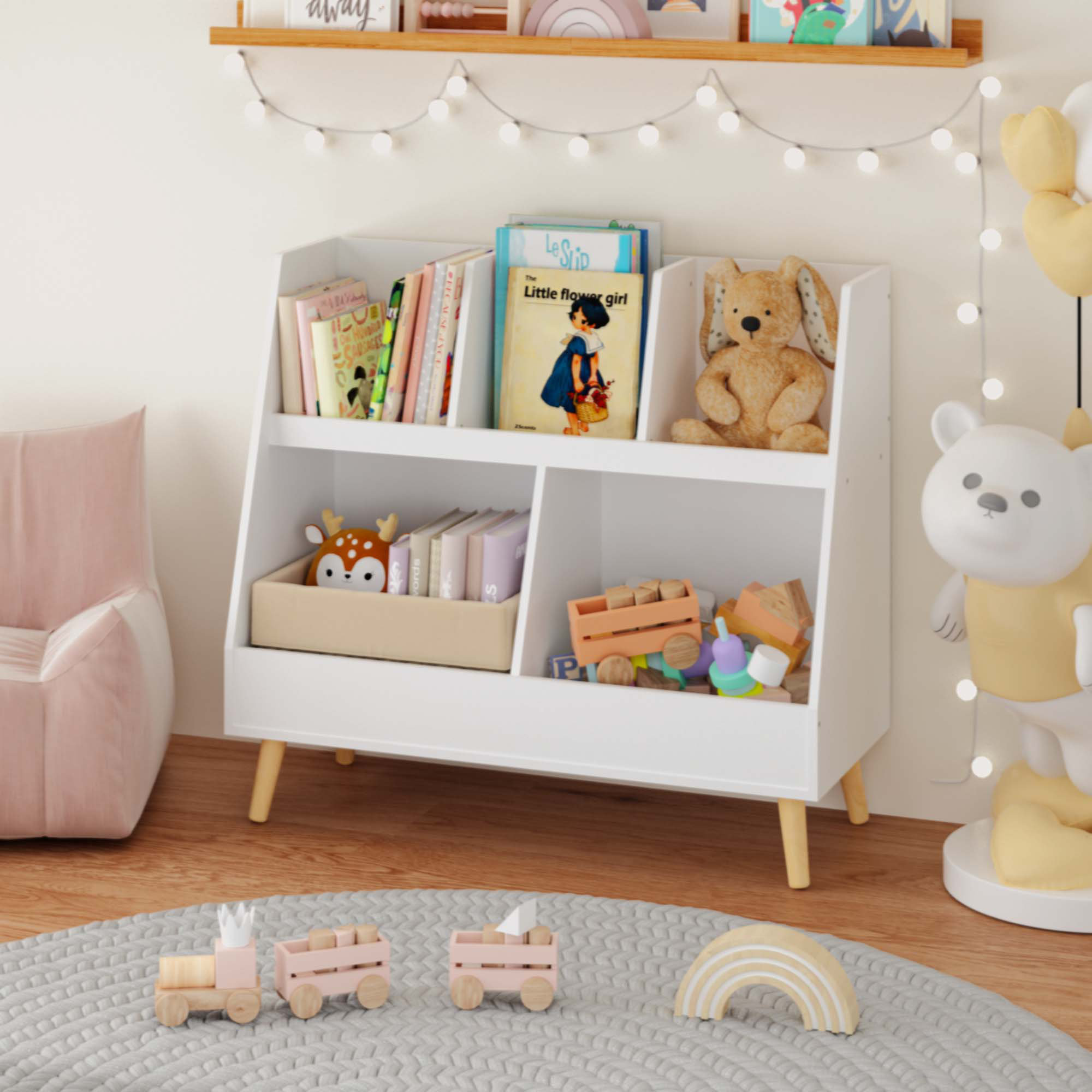 George Oliver Kids Bookshelf And Toy Organizer, 5 Cubbies Wooden Open ...