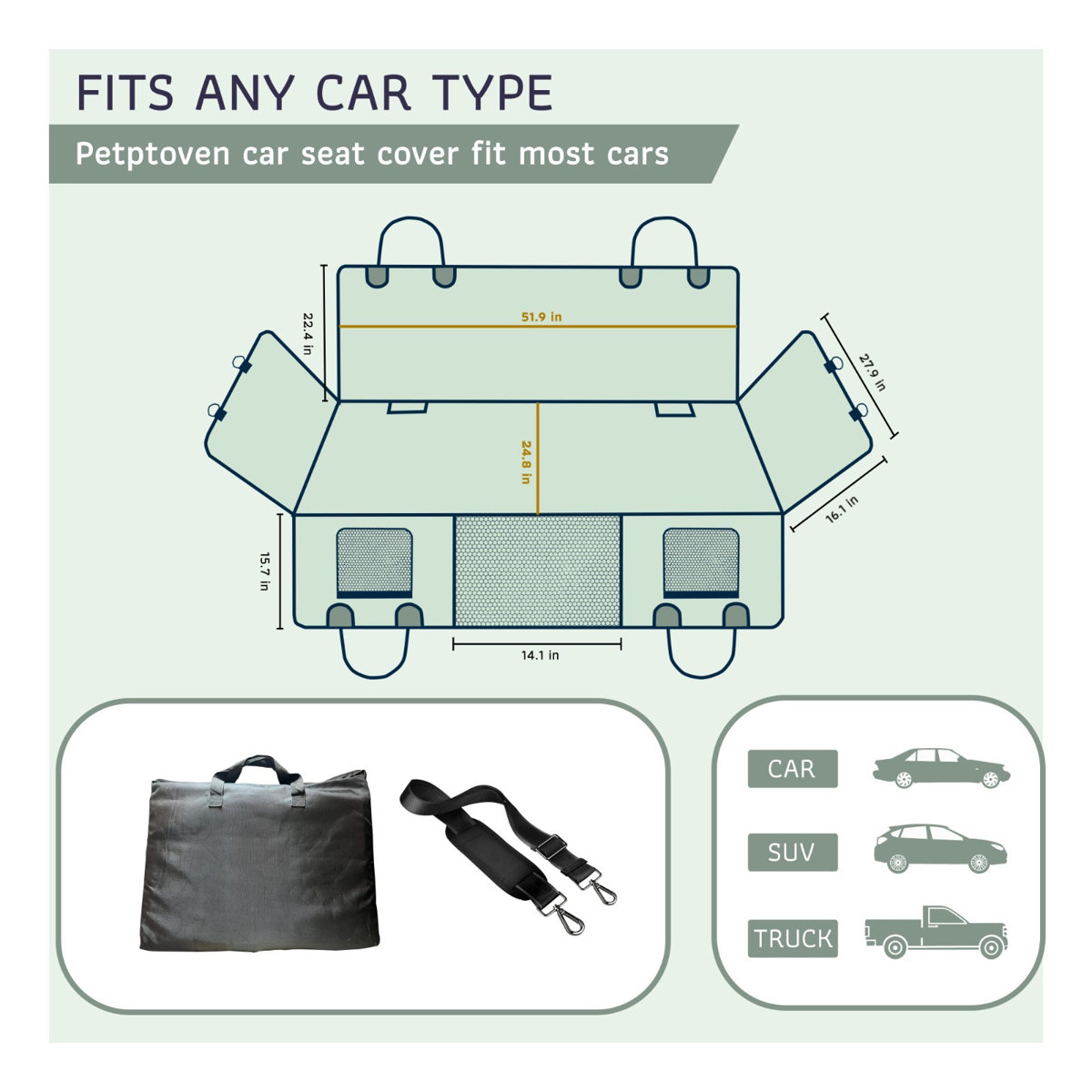 Katziela Large Seat Guard Waterproof Back Seat Extended Cover With Mesh ...