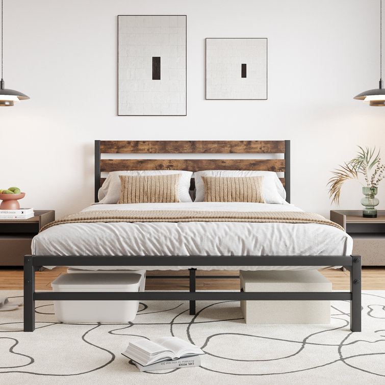 Minimalist Bed Frame, Queen Size Platform Bed Frame With Rustic Vintage ...