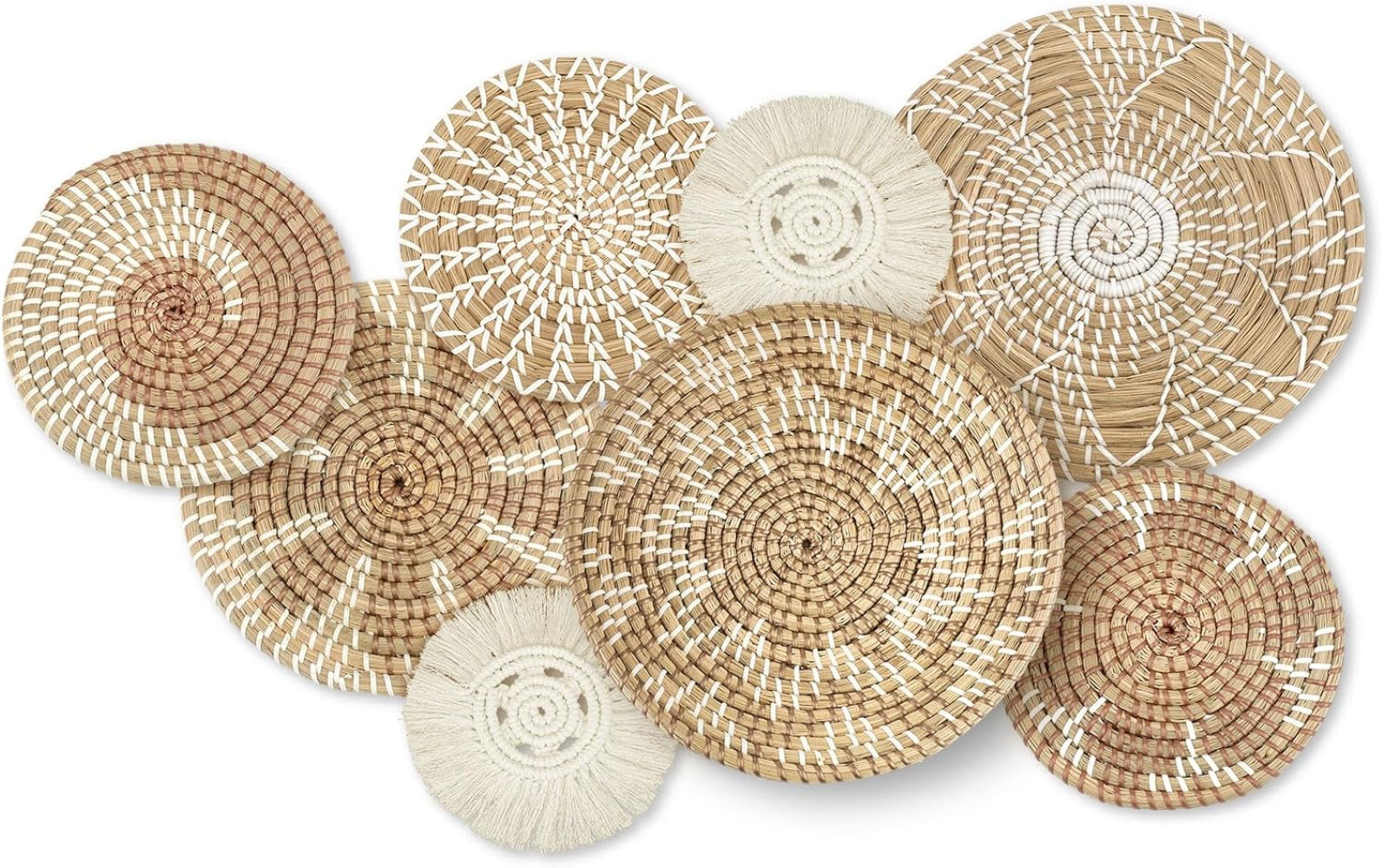 Bungalow Rose Set Of 8 Hanging Woven Wall Basket Handmade Decorative ...