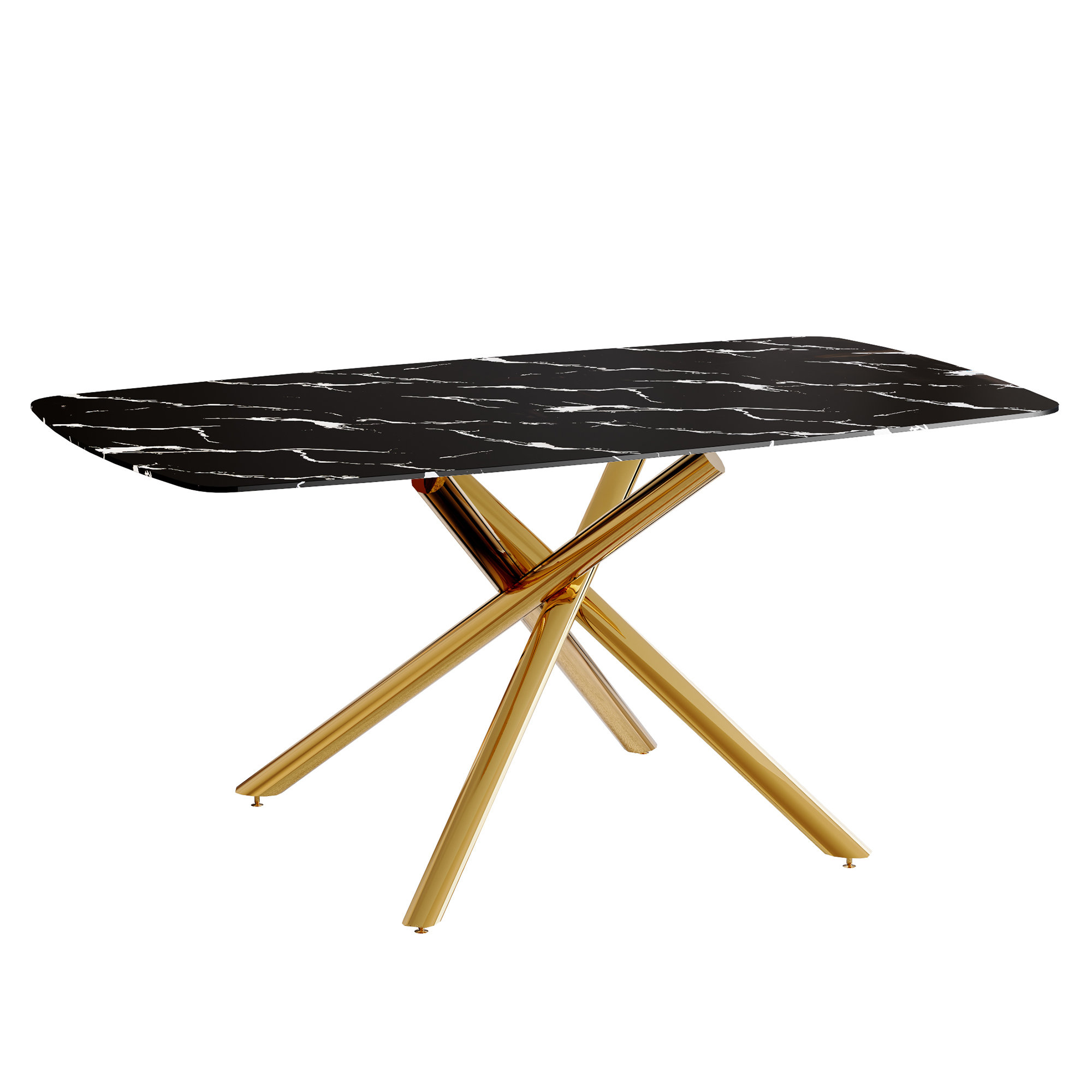Mercer41 " Luxurious Black Marble-patterned Tempered Glass Dining Table ...