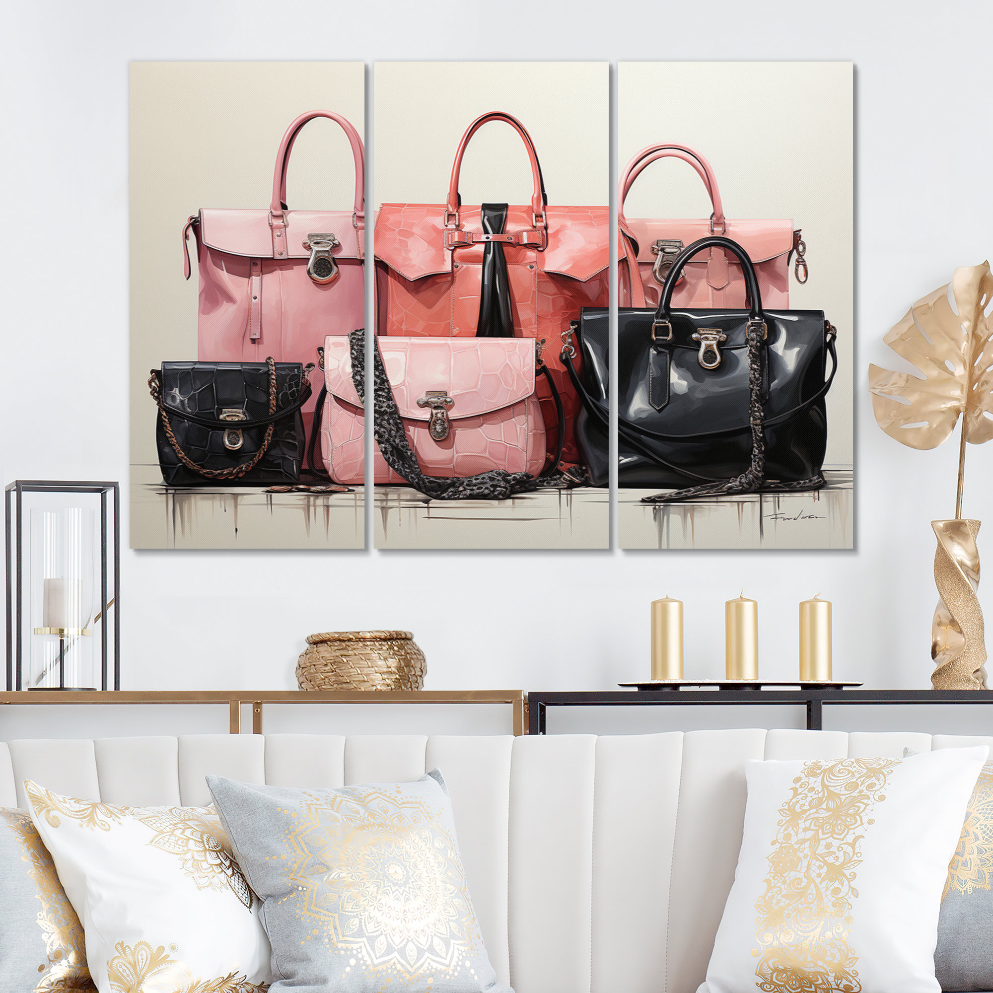 Design Art Pink Designer Bags Glamour IV - Fashion Metal Wall Decor Set ...