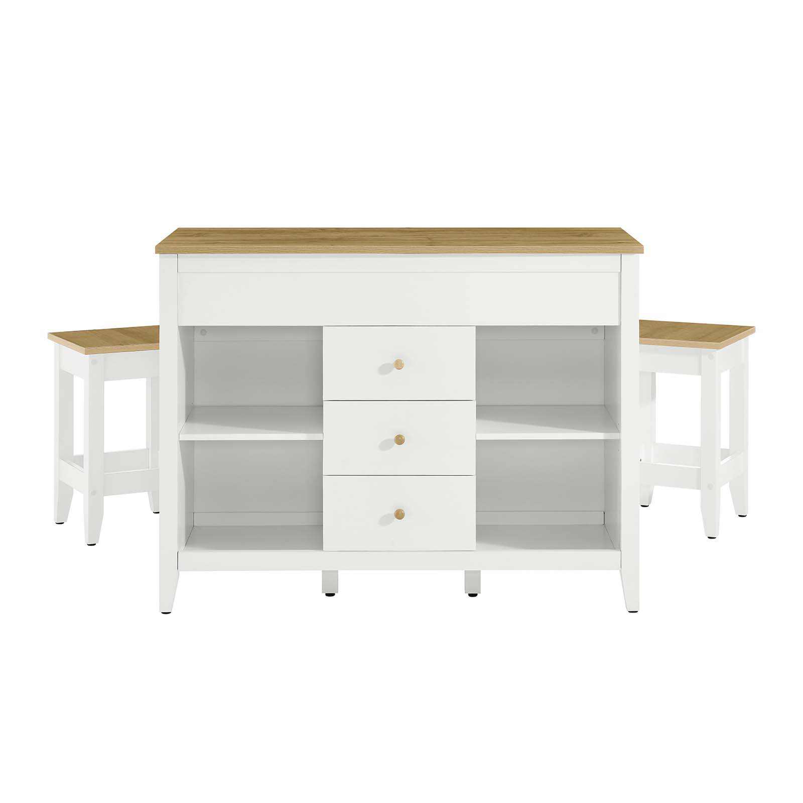 Modway Farmstead 3-Piece Kitchen Island And Stool Set In Oak White ...