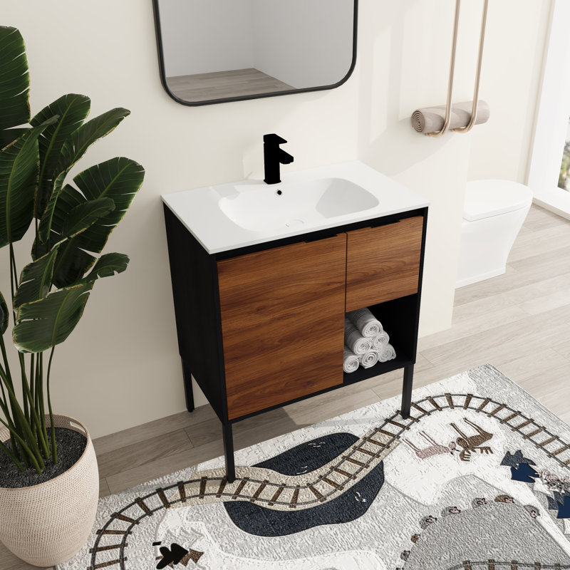 Millwood Pines Delpha 30" Freestanding Bathroom Vanity with Sink, Floor ...