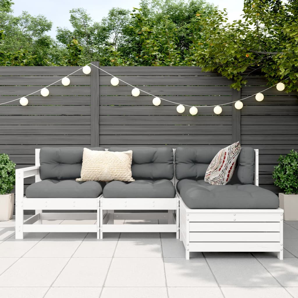 vidaXL Patio Sofa Set Sectional Sofa and Stool Table 4 Piece Solid Wood ...