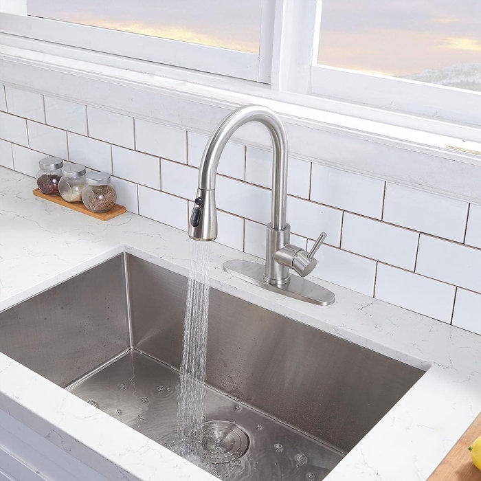 Ufaucet Brushed Nickel Single Handle Kitchen Faucet with Pull Down ...