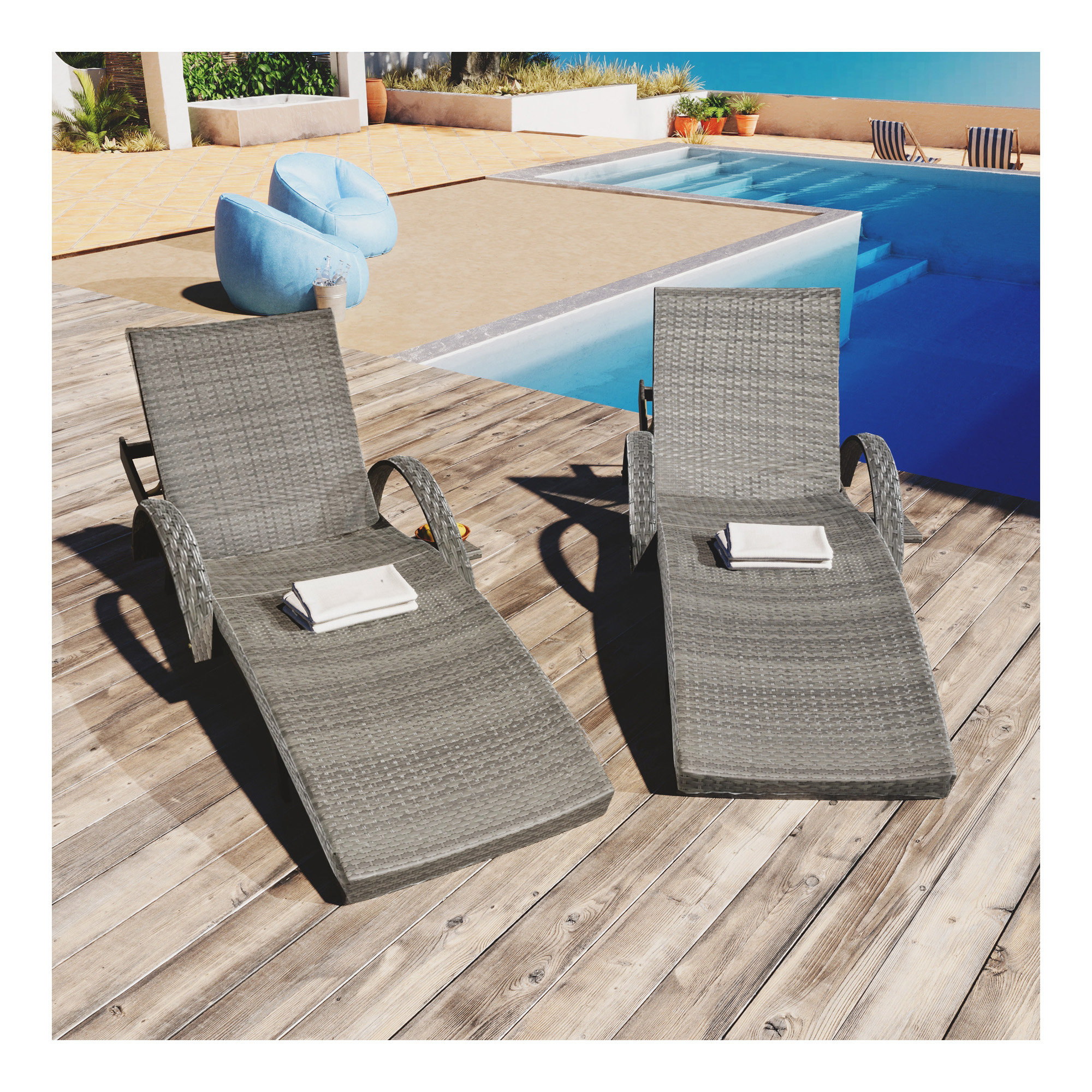 One Allium Way 80'' Outdoor Wicker Chaise Lounge Chairs Set of 2, Patio ...