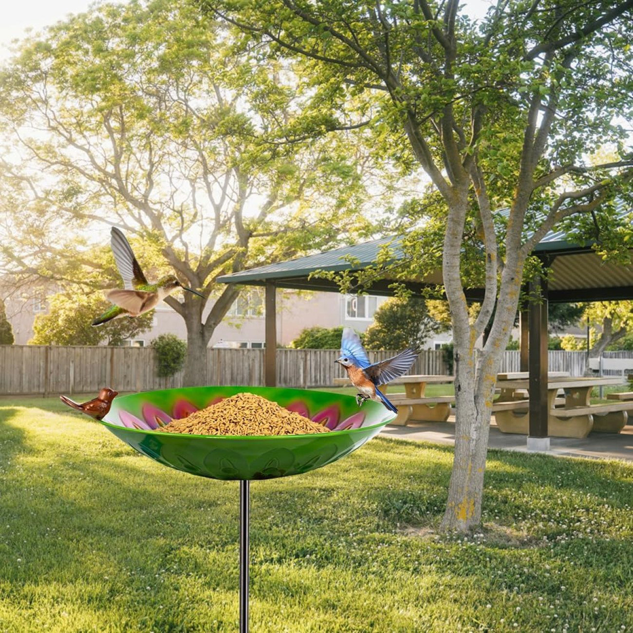 Bungalow Rose Tremia Bird Bath with Garden Stake Metal Bird Bath for ...