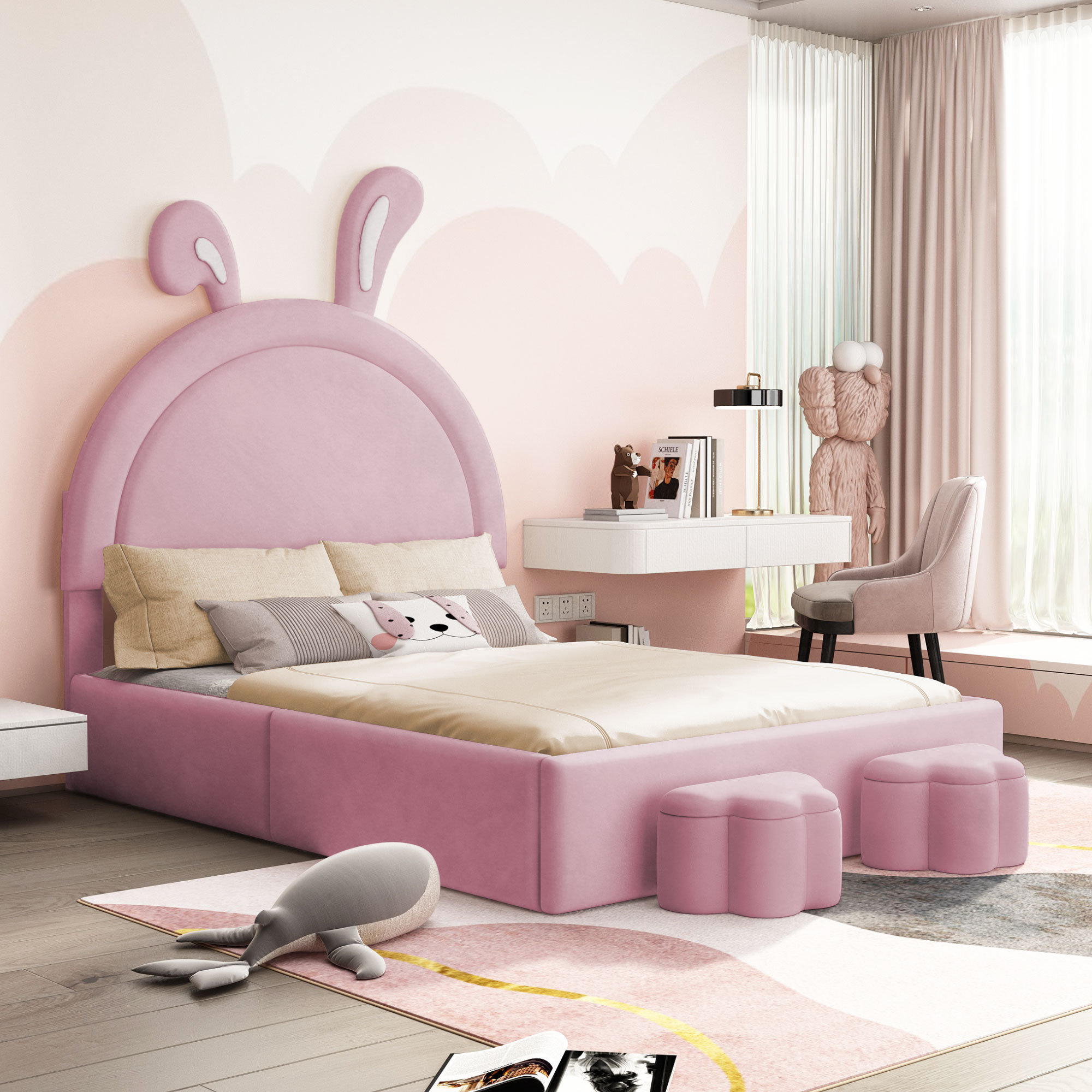Dakota Fields Adorable Full Size Velvet Rabbit-shape Bed With Storage ...