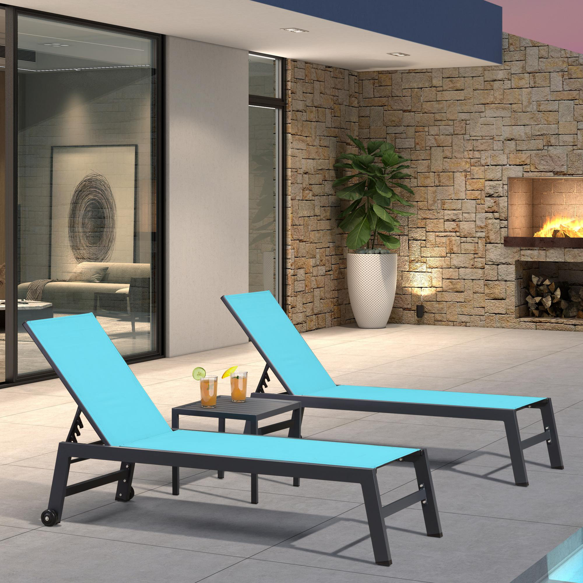 Latitude Run Outdoor Metal Chaise Lounge with Table & Reviews | Wayfair
