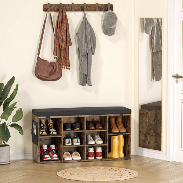 17 Stories 41 Inches Shoe Bench With Cushion, Shoe Rack Bench, Ten ...