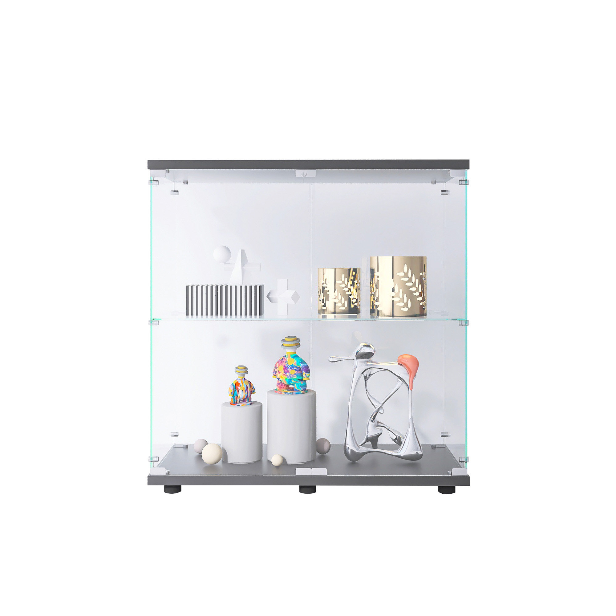 Ivy Bronx 2 Layer Glass Display Cabinet With 2 Doors | Wayfair