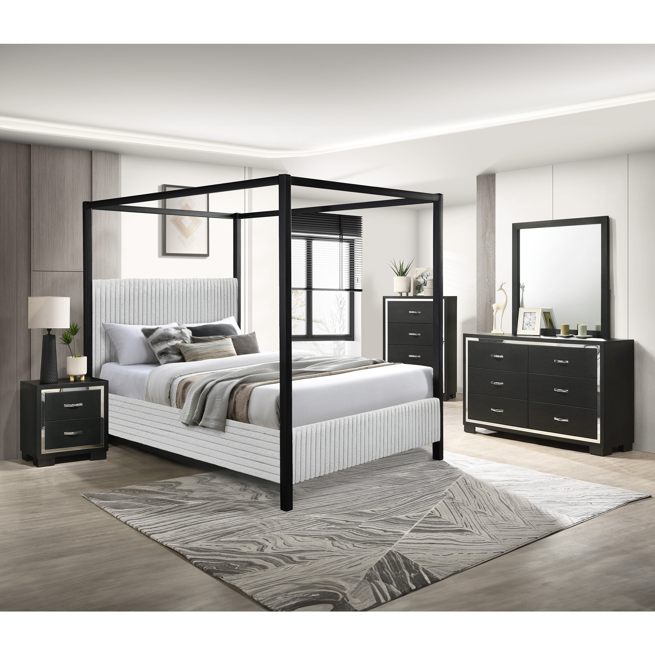 Latitude Run® Modern Canopy Bed with Elegantly Tufted Upholstered ...