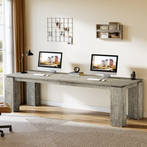Gracie Oaks 86.61 Inches Long Computer Desk, Double Wood Office Desk ...