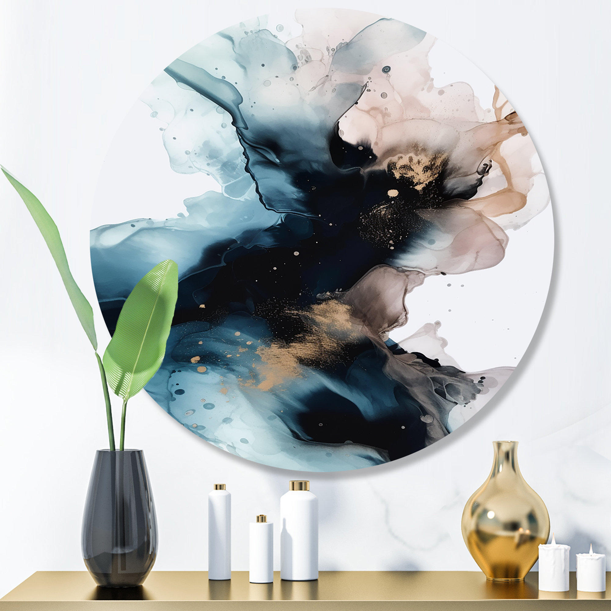 Mercer41 Duco Blue And Black Fluid Stone I - Abstract Marble Round ...