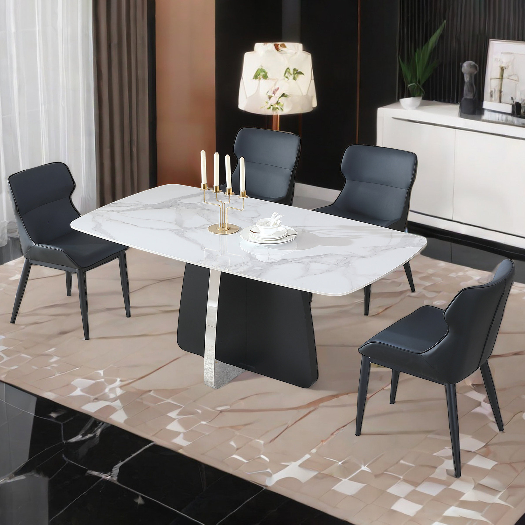 Hokku Designs Modern Luxury White Rectangular Dining Table(6 chairs ...