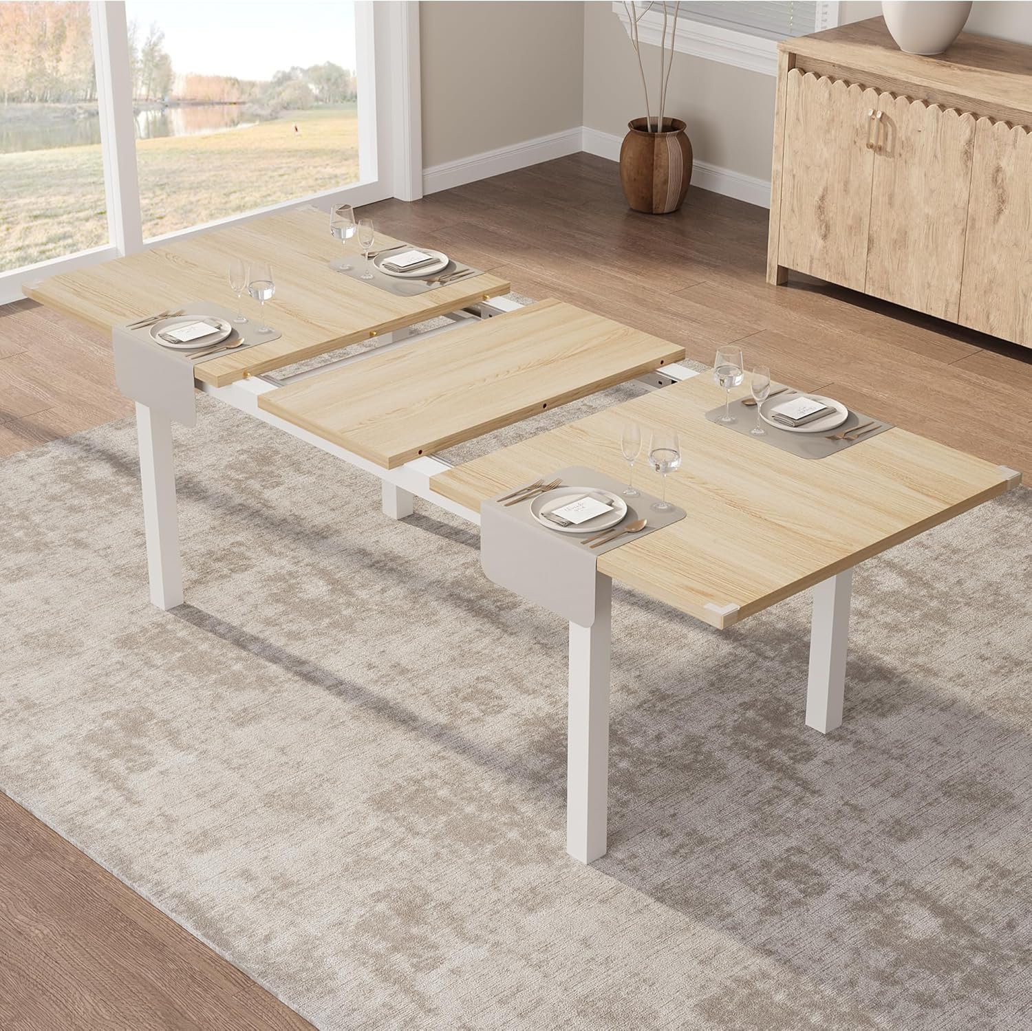 17 Stories 63" Large Extendable Dining Table for 4-8 People – Mid ...