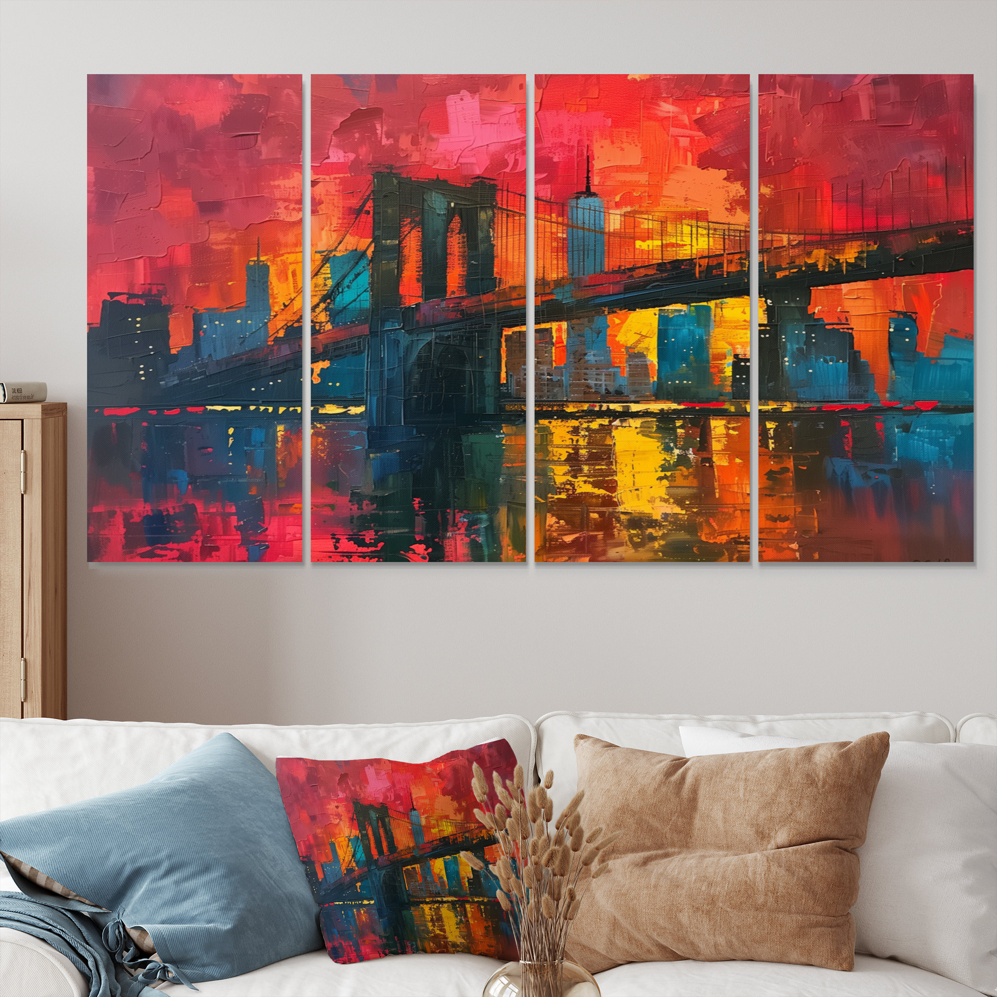 17 Stories Red Blue Brooklyn Bridge Nyc - Bridges Wall Decor Set | Wayfair