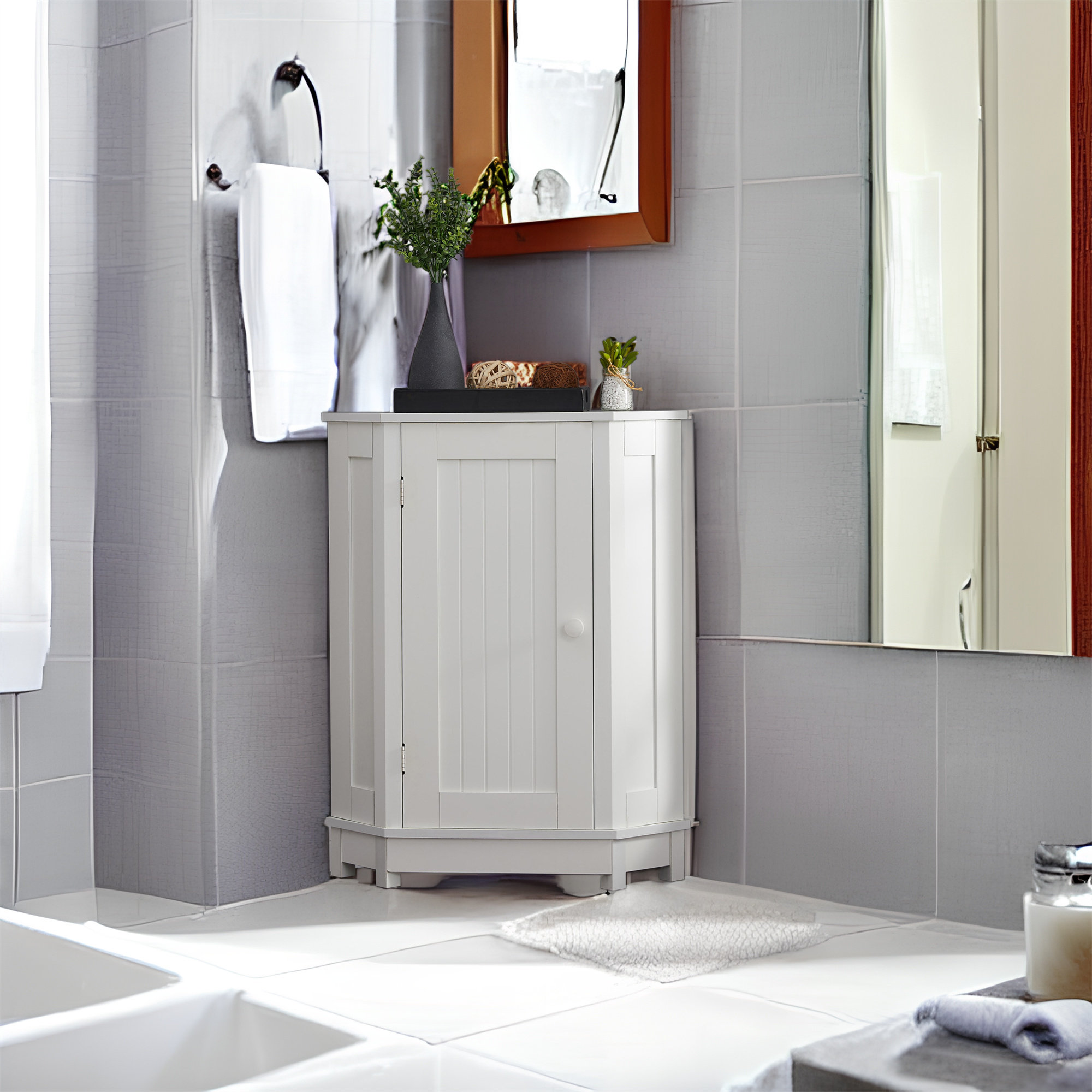 Wildon Home® Bhimsen Freestanding Corner Bathroom Cabinet | Wayfair