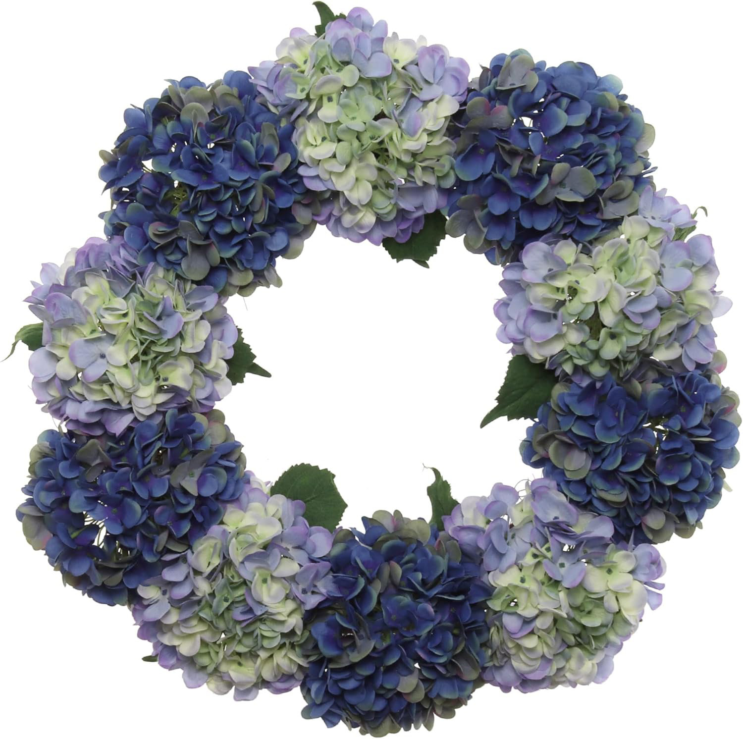 Primrue 24" Mixed Blue Hydrangea Wreath - Grapevine Ring, Artificial ...