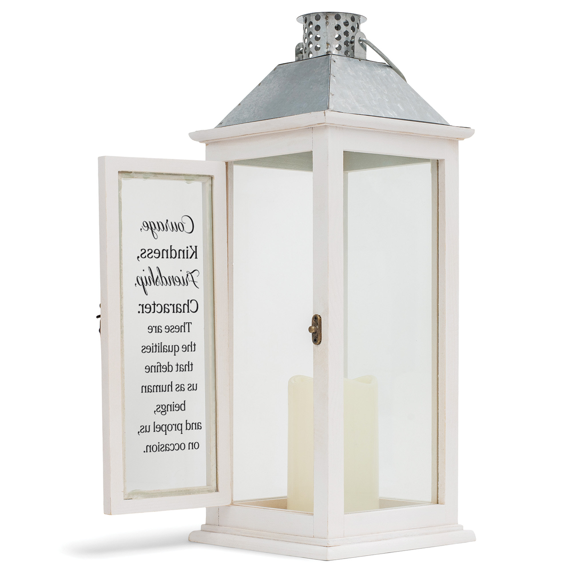Gracie Oaks 17'' H Wood Tabletop Lantern with Candle Included | Wayfair