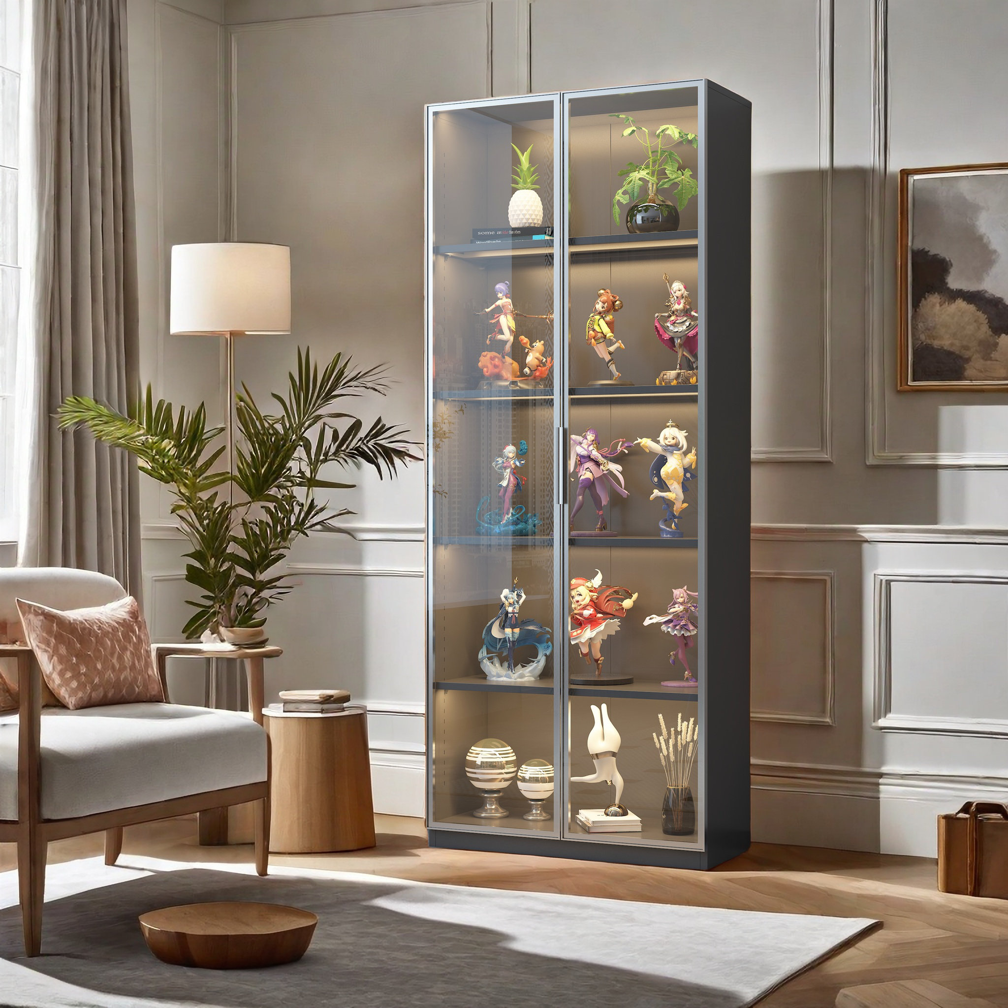 Wrought Studio Metal Display Cabinet With Lights Strip & Adjustable ...