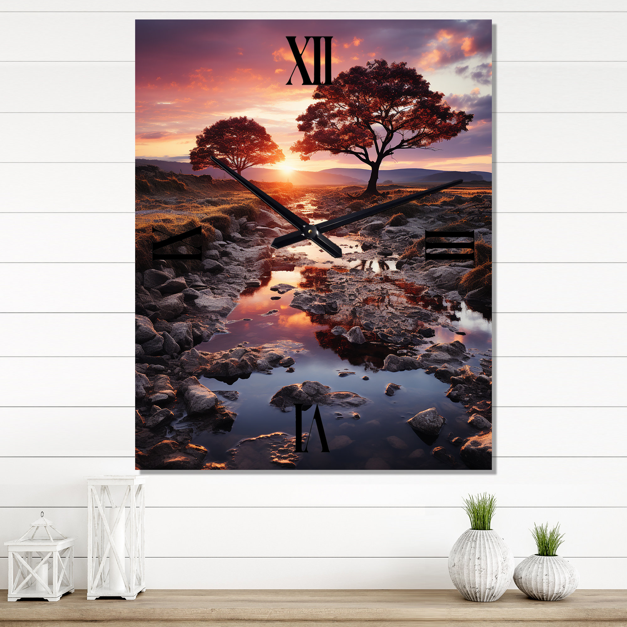 Design Art Germany Sunrise Trees - Floral Very Large Wall Clocks | Wayfair
