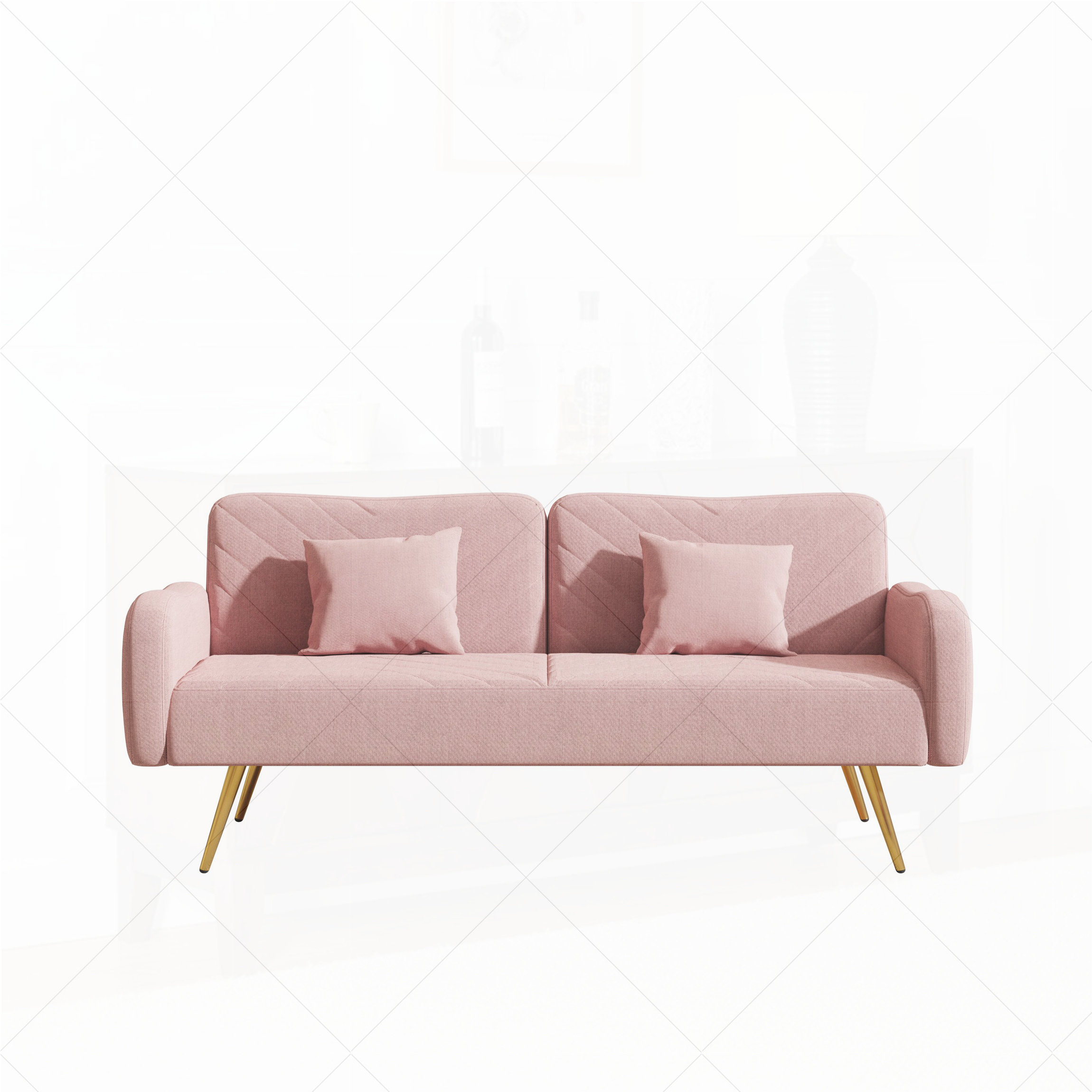 Mercer41 70.47" Green Fabric Double Sofa with Split Backrest and Two ...