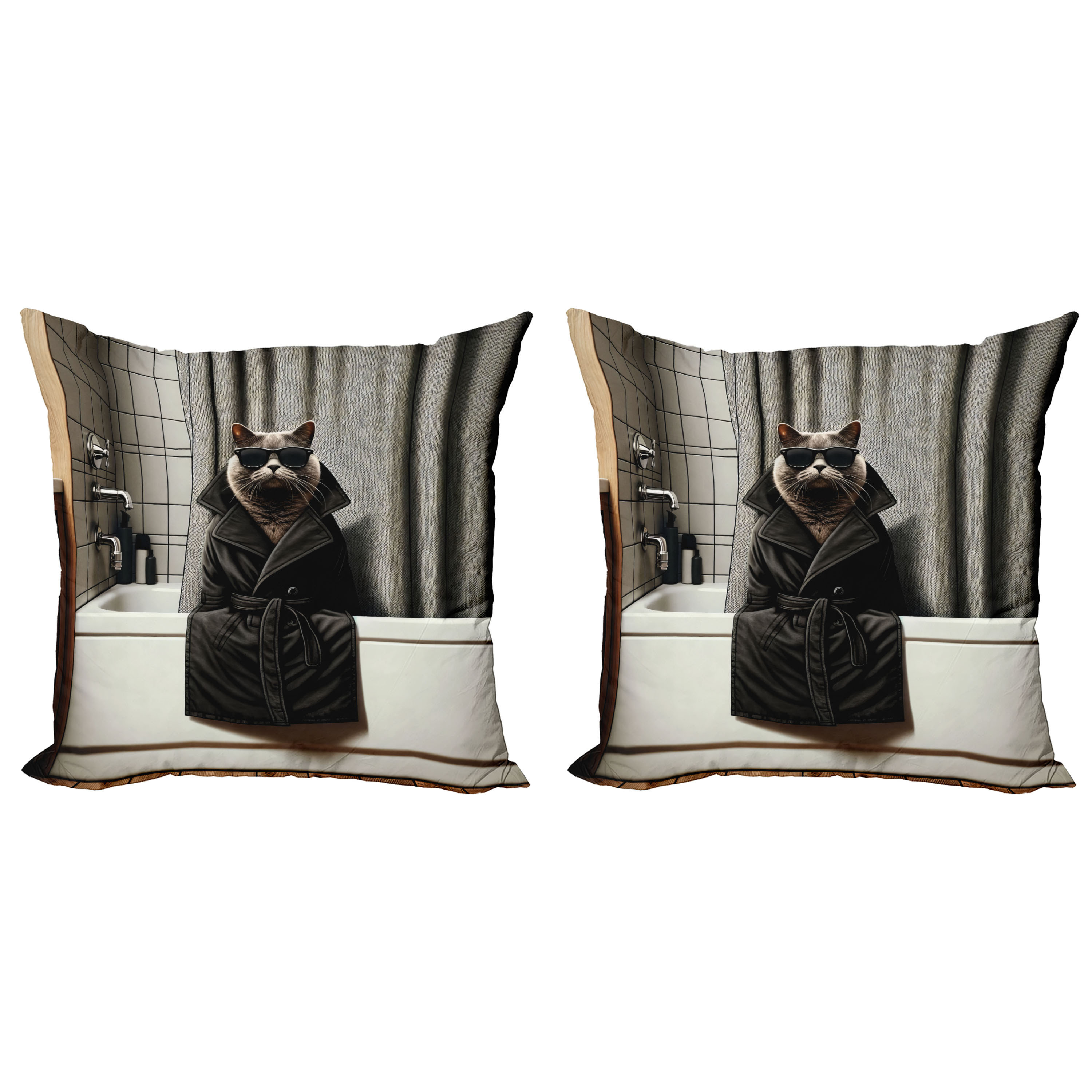 Ambesonne 429901_Ambesonne Cat Throw Pillow Cover 2Pack Realistic Cool ...