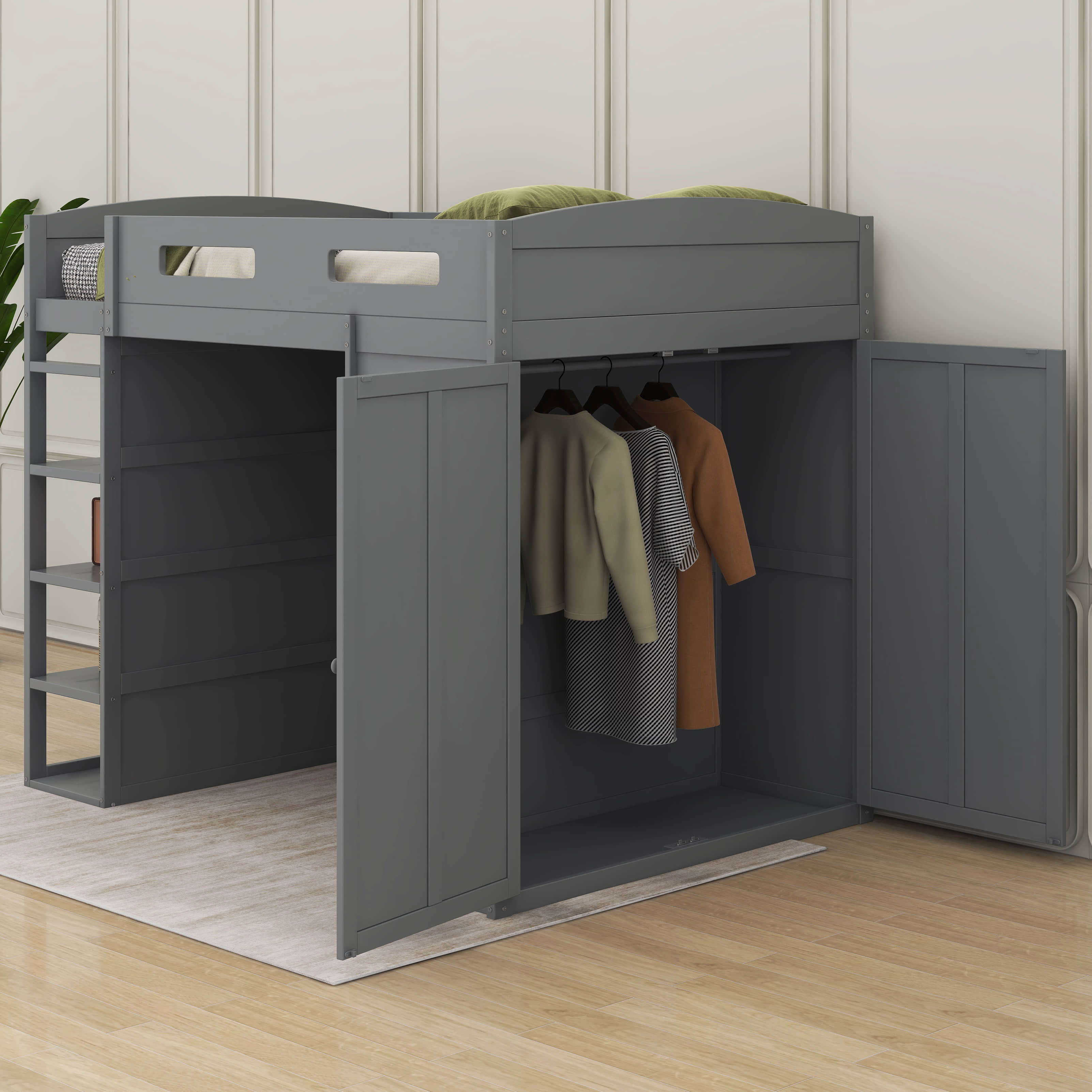 Red Barrel Studio Loft Bed With Desk, Wardrobes, 4 Drawers And 4 ...