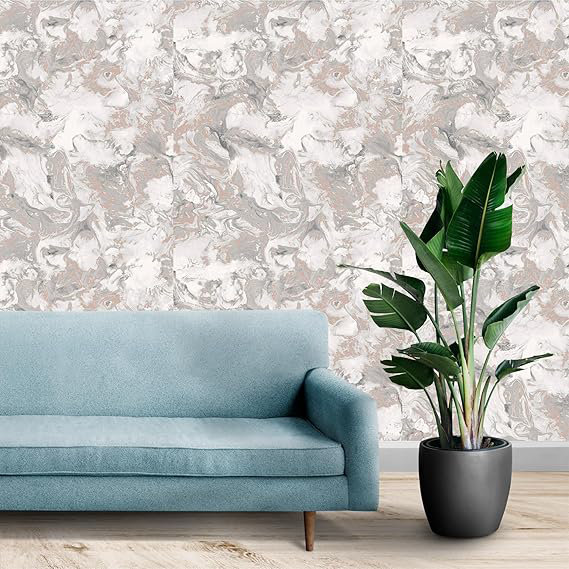 Metro Lane Ceiran Marble Effect Rose Gold 10m x 53cm Metallic Finish ...