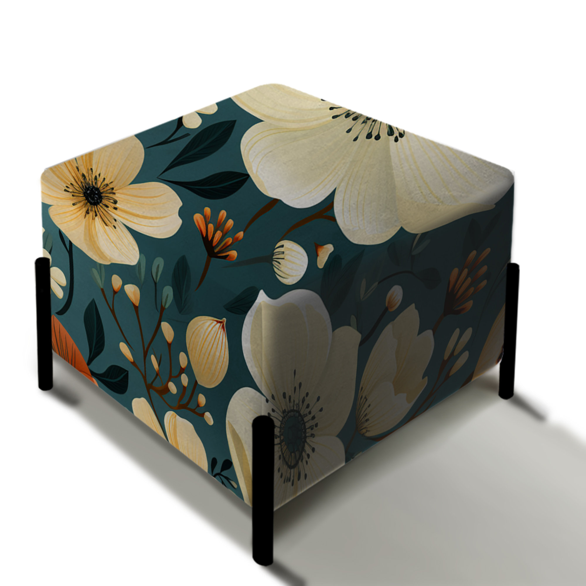 Design Art White Orange Rustic Whispers - Cottage Square Ottoman | Wayfair