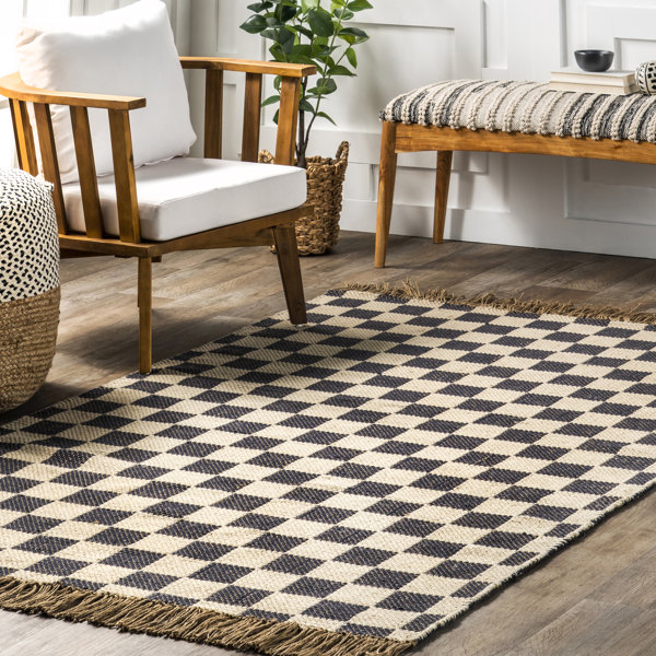 Wade Logan® Connie Checkered Wool/Jute Tasseled Area Rug | Wayfair