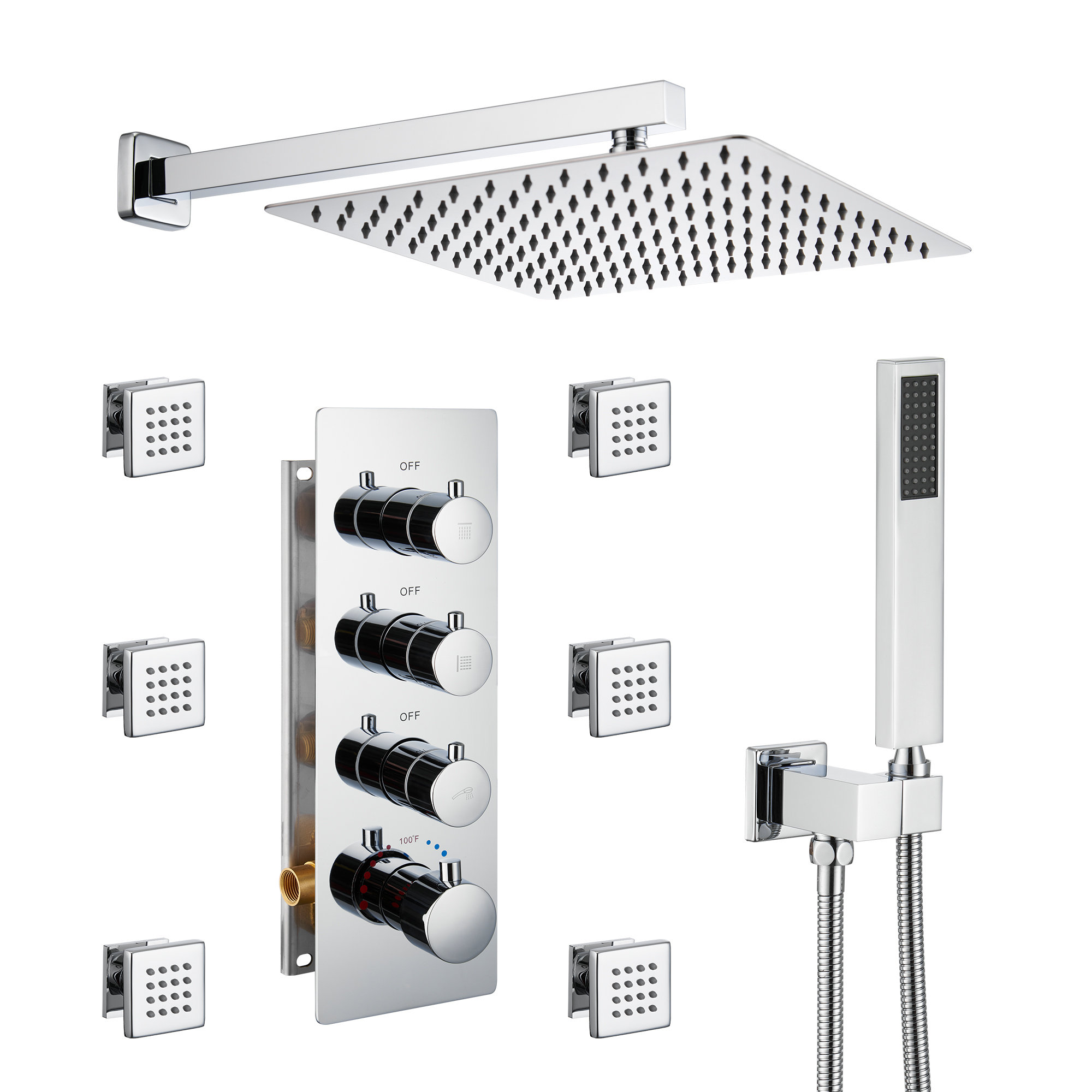 mondawe Herathena 3 Functions Wall Mounted Luxury Shower System with 6 ...