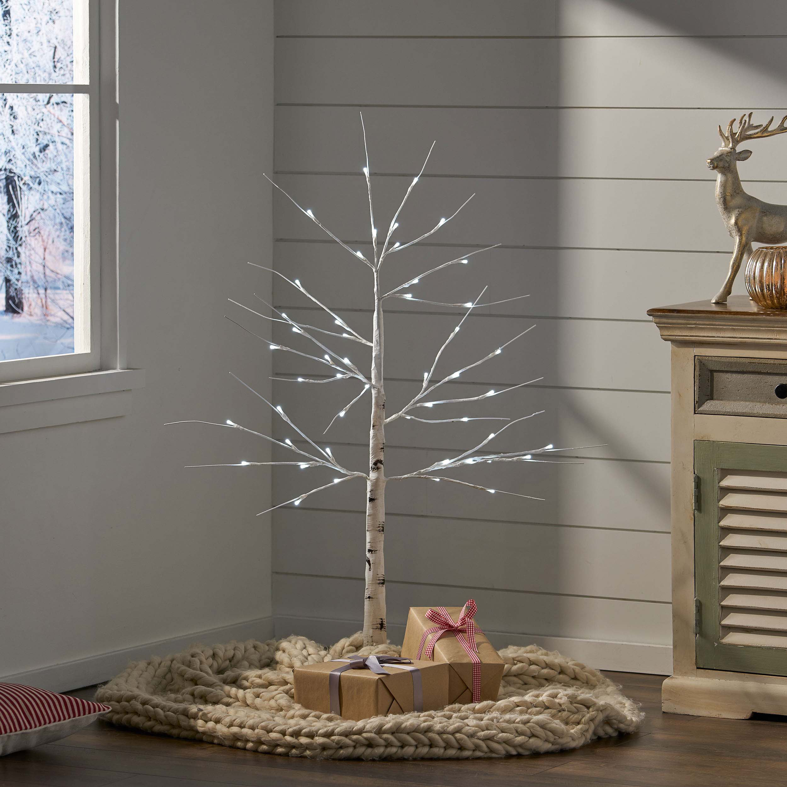 The Holiday Aisle® 4FT Birch Tree White Light 48LEDArtificial BarkUl ...