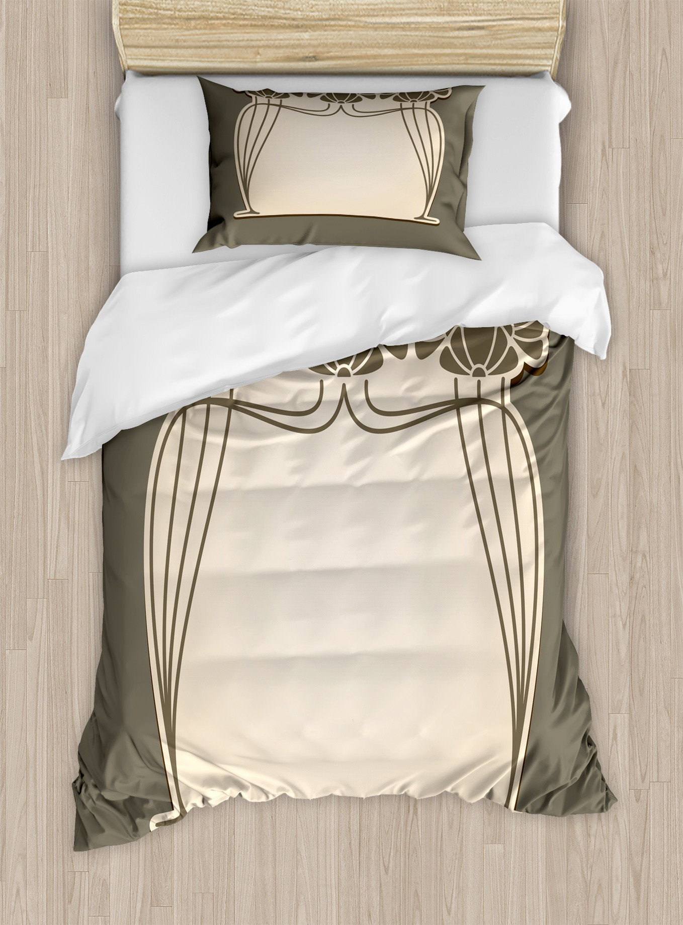 Ambesonne Art Nouveau Duvet Cover Set, Floral Arch Shape, Twin, Army ...