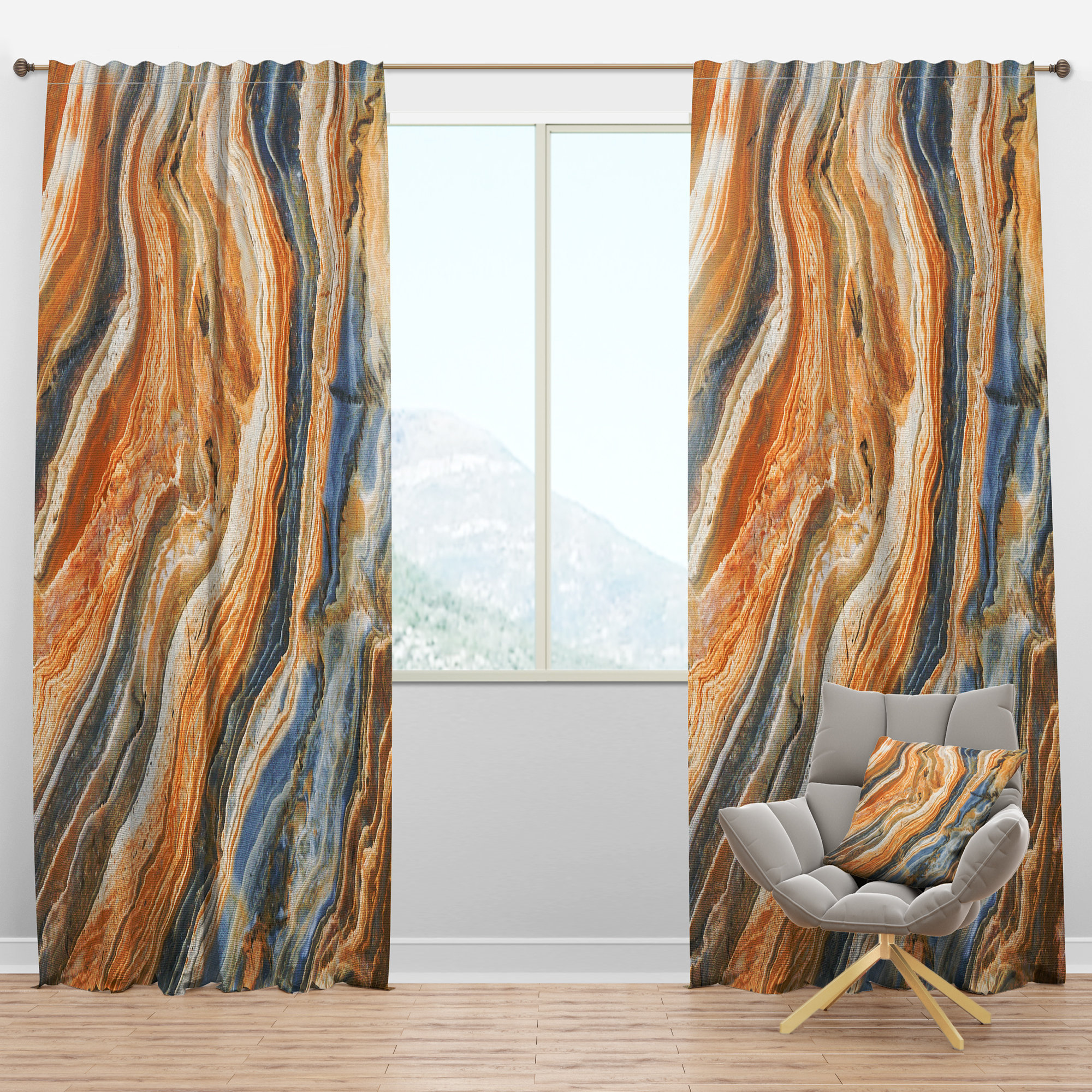Design Art Segment Layers of Marbled Rock - Traditional Velvet Curtain ...