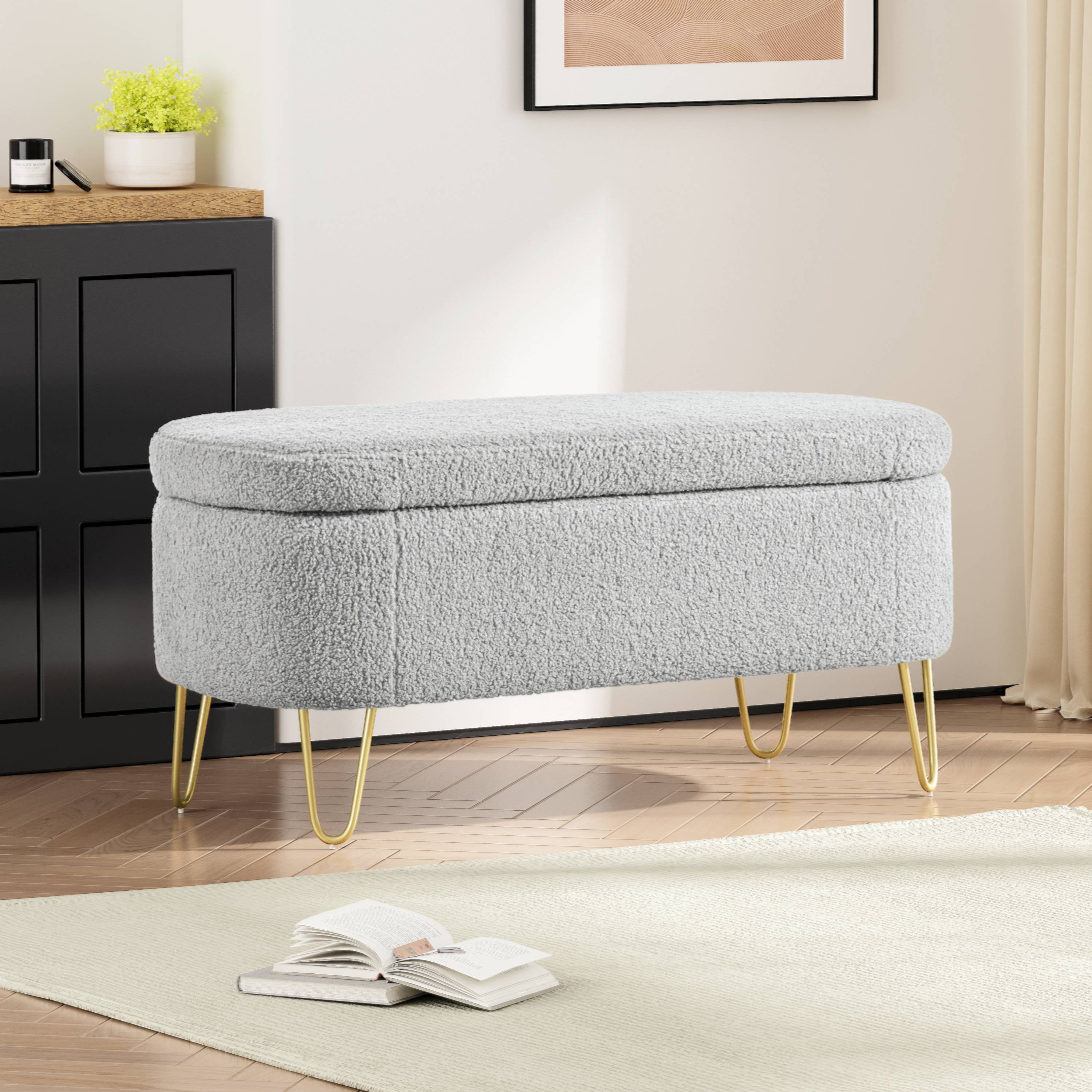 Mercer41 Oval Storage Bench For Living Room Bedroom End Of Bed ...