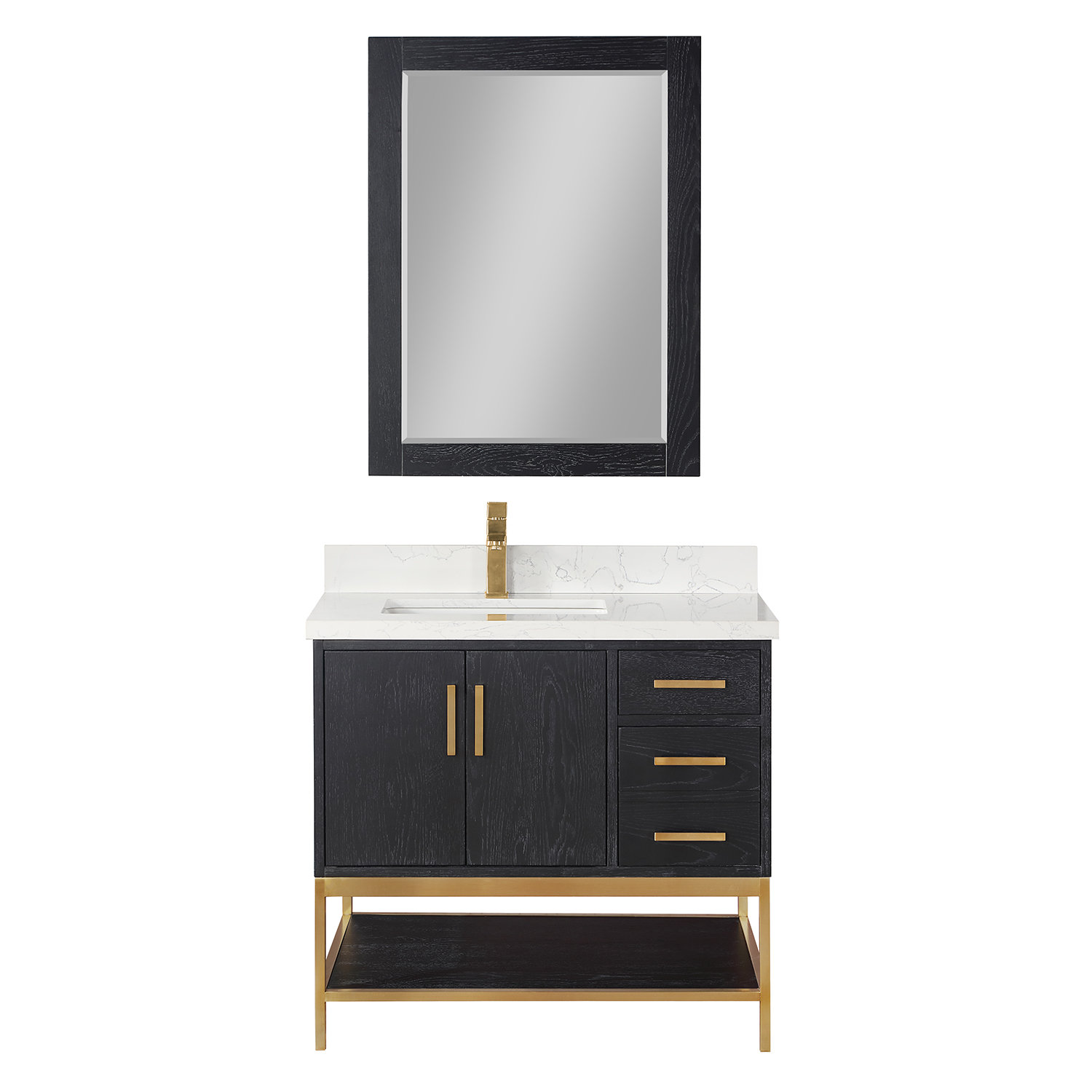 Everly Quinn Blanche 36" Single Bathroom Vanity Set With Grain White ...