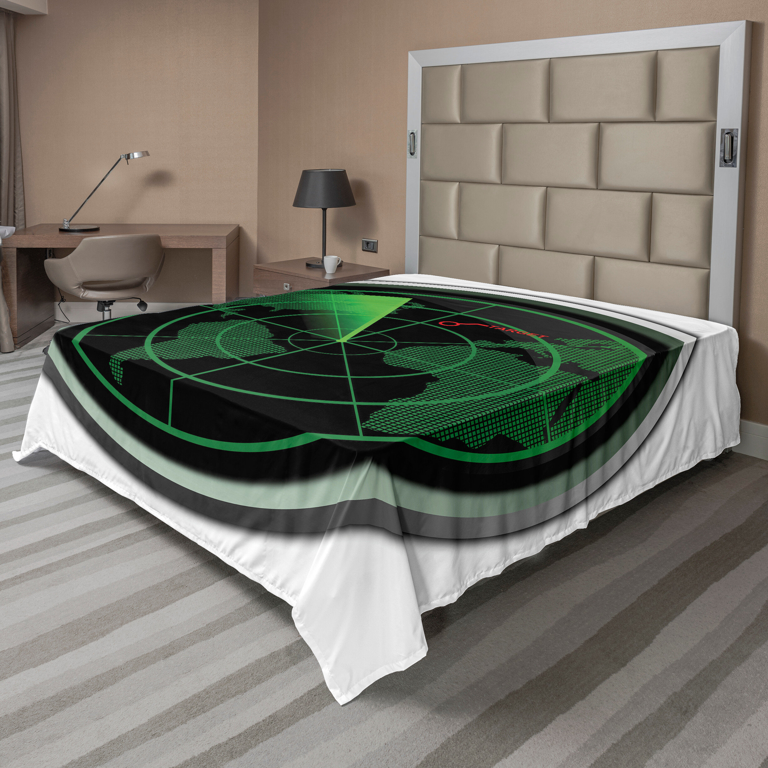 Ambesonne Airplane Top Flat Sheet Plane Flight Screen Full Green Black ...