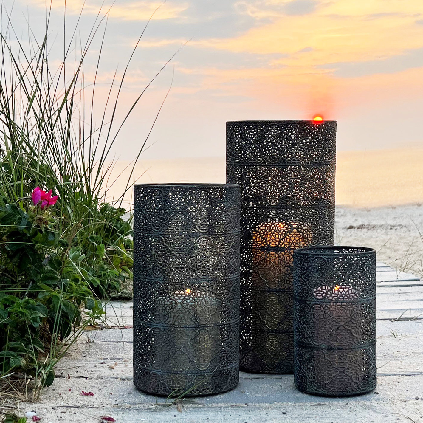One Allium Way® 3 Piece Metal Tabletop Lantern Set | Wayfair
